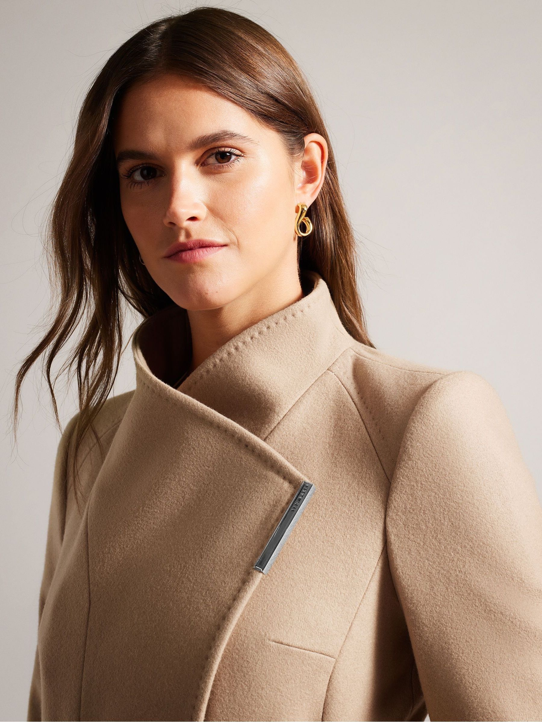 Buy Ted Baker Brown Rose Midi Length Belted Wool Wrap Coat from the ...