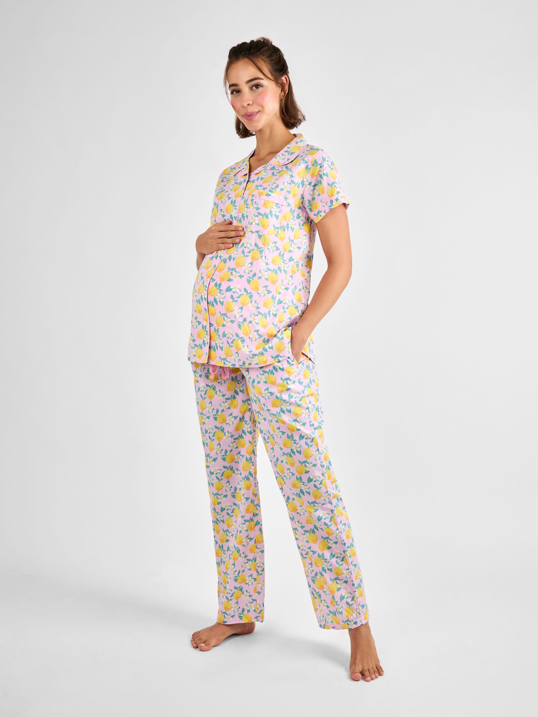 Buy JoJo Maman Bébé Yellow Lemon Print Maternity Pyjamas Set from the ...