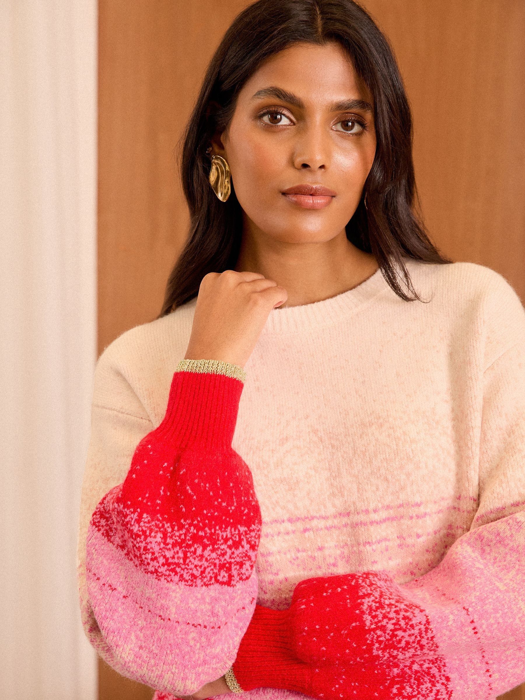 Buy Love & Roses Red/Pink Ombre Stripe Sequin Knitted High Neck Jumper ...