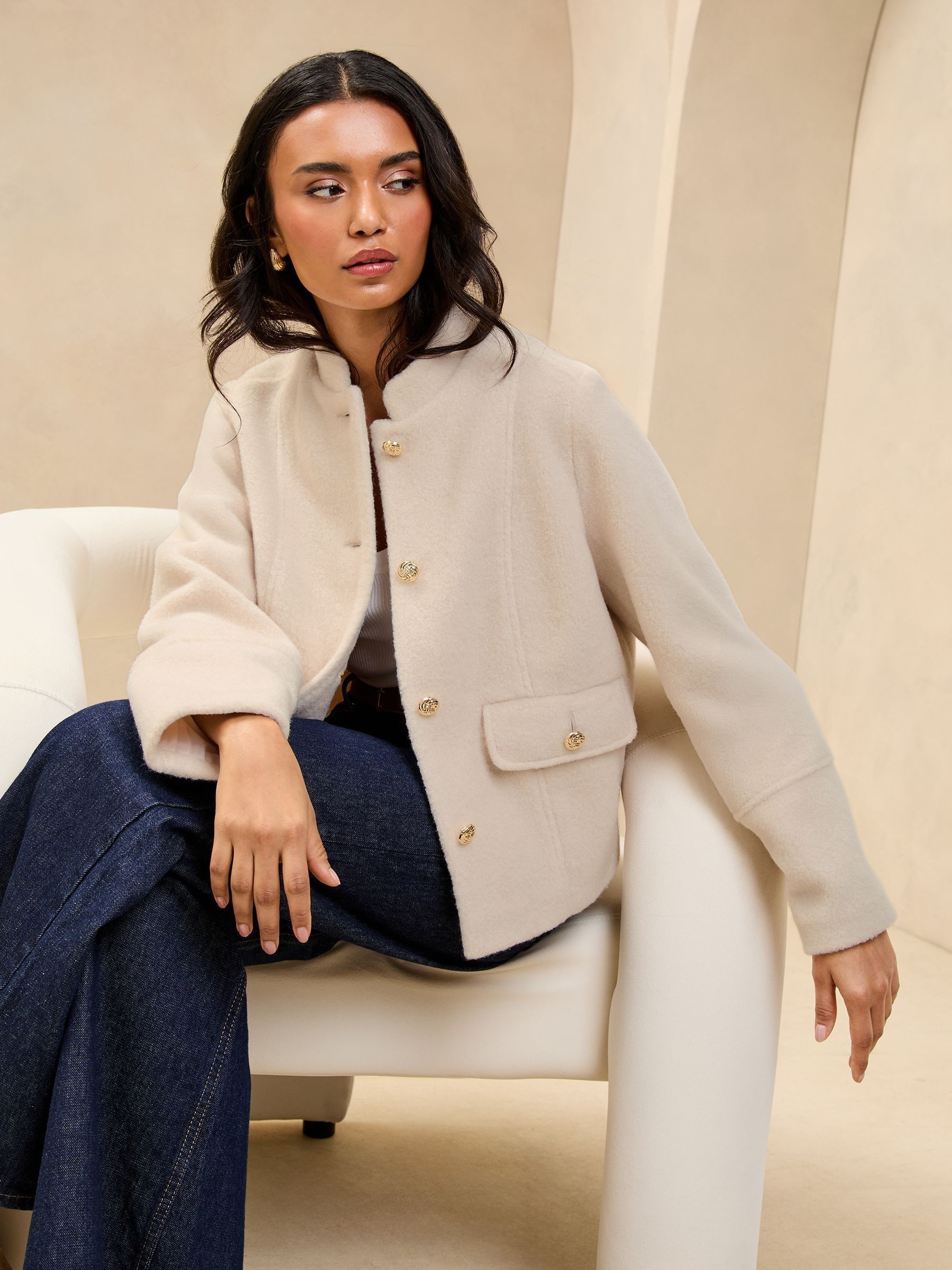 Buy Lipsy Cream Brushed Textured Short Swing Bomber Jacket from the ...