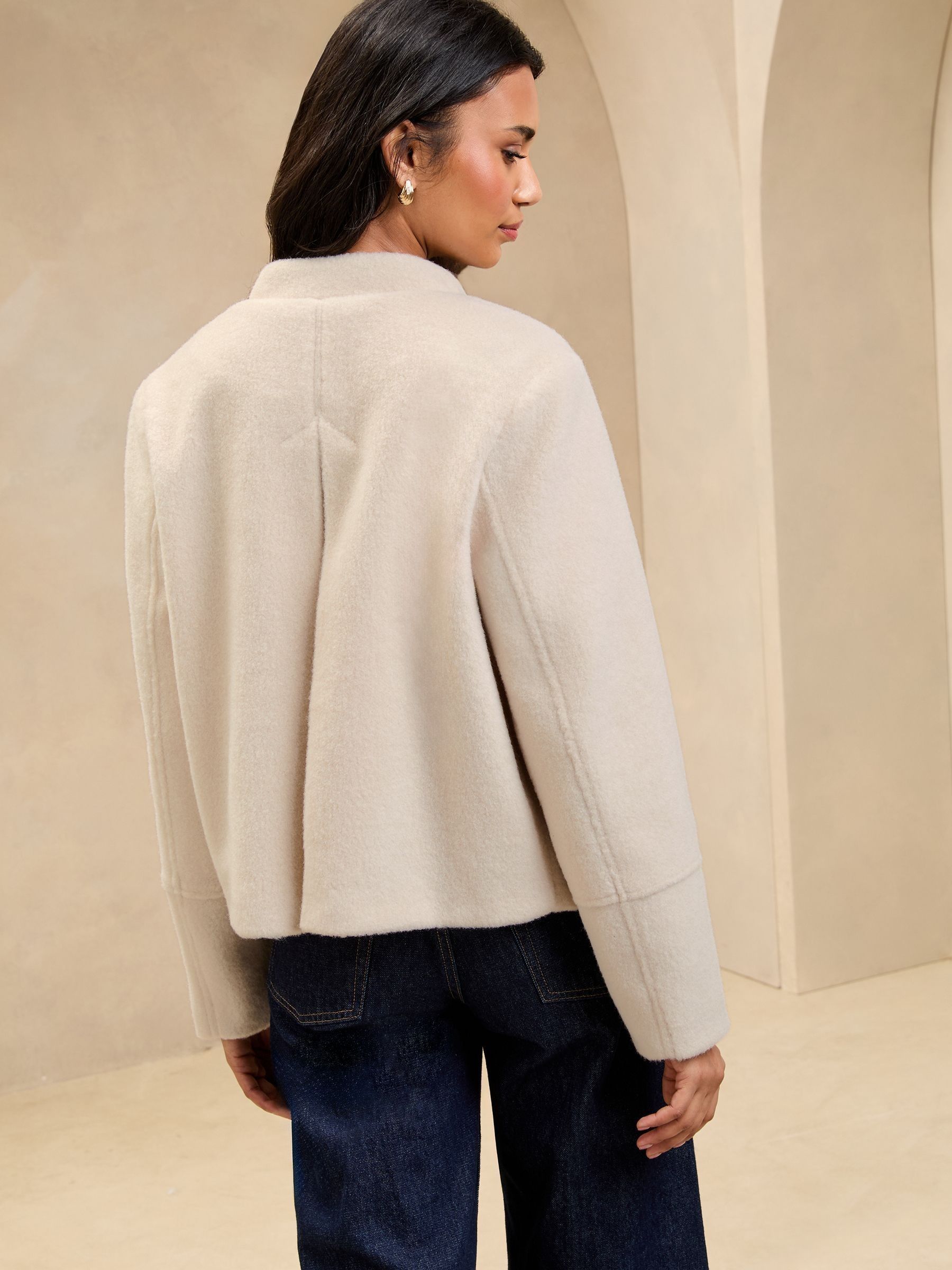 Buy Lipsy Cream Brushed Textured Short Swing Bomber Jacket from the ...