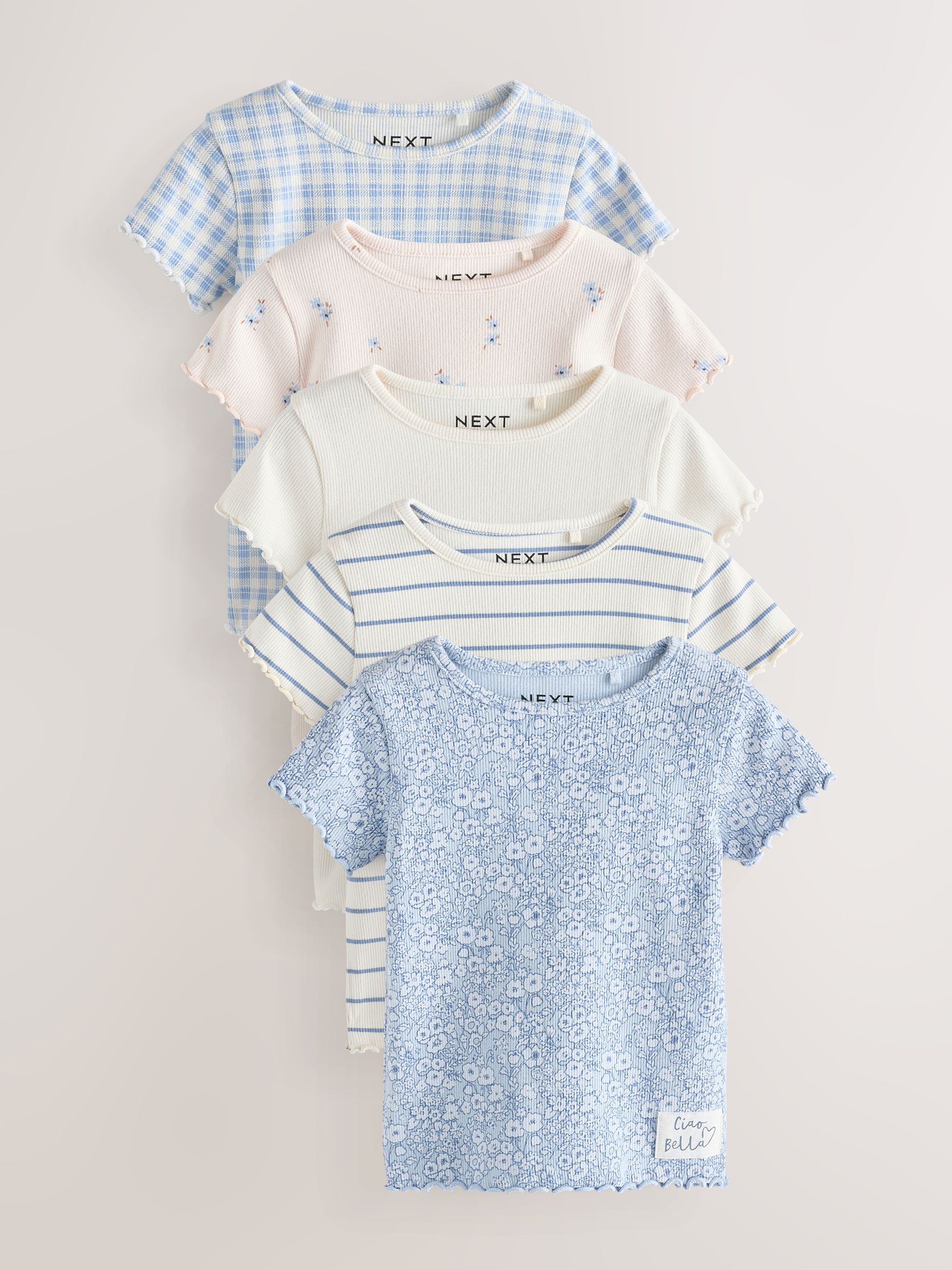 Buy Blue Ribbed Short Sleeve Tops 5 Pack (3mths-7yrs) from the Next UK ...