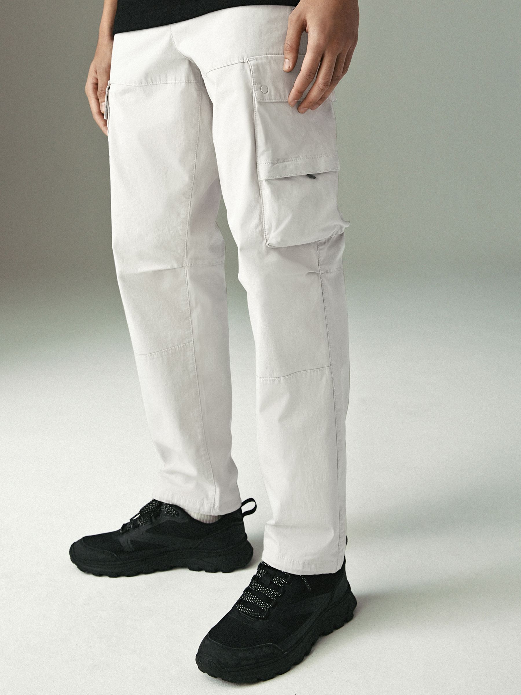Buy Ecru White Regular Tapered Fit Tech Stretch Utility Cargo Trousers ...