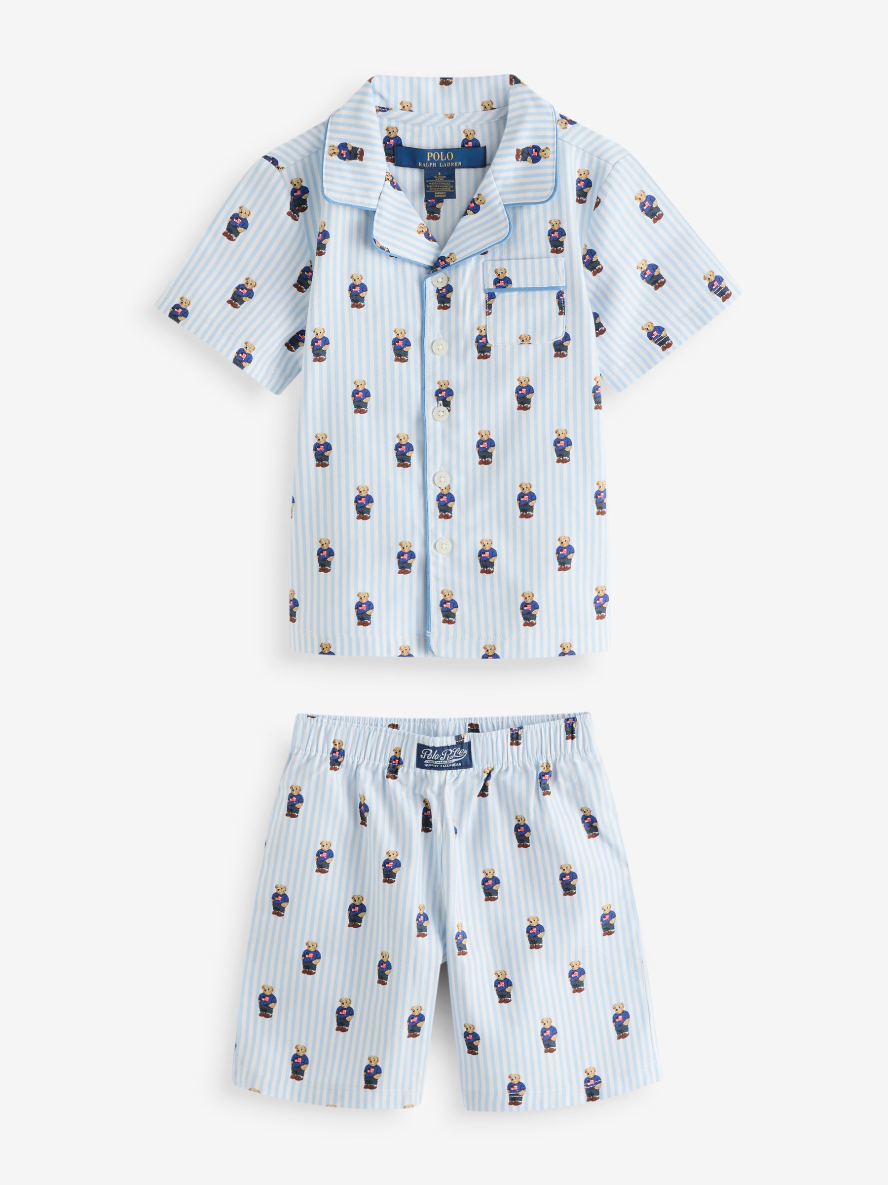 Buy Polo Ralph Lauren White/Blue Short Sleeve Bear Pyjamas Set from the ...
