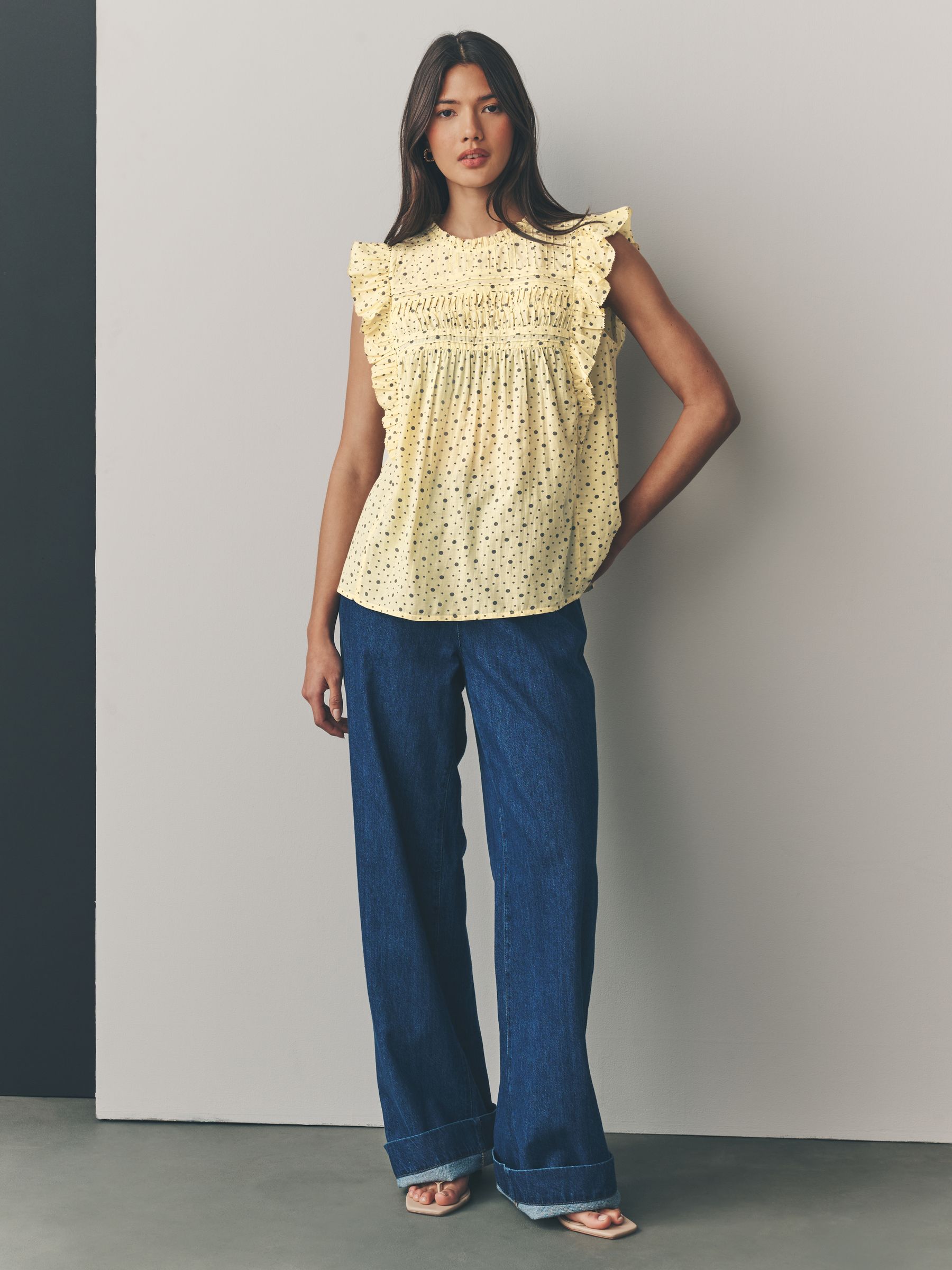 Buy Yellow Spot Ruffle Short Sleeve Blouse from the Next UK online shop