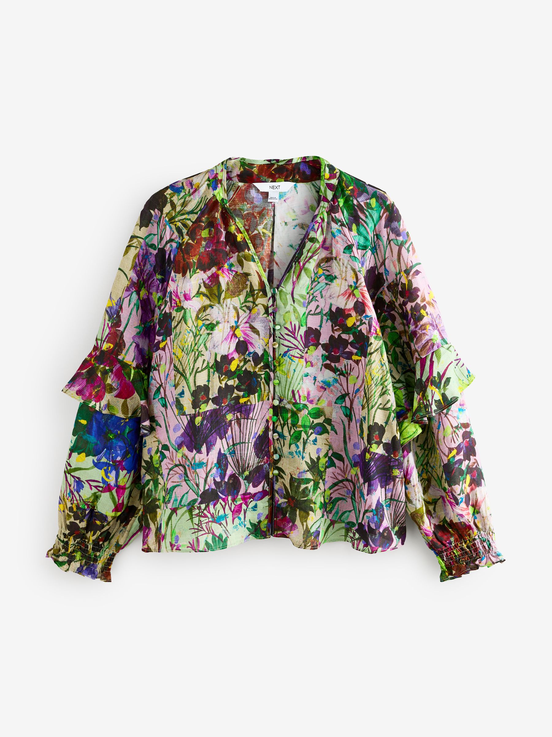 Buy Floral Print Sheer Volume Long Sleeve Blouse from the Next UK ...