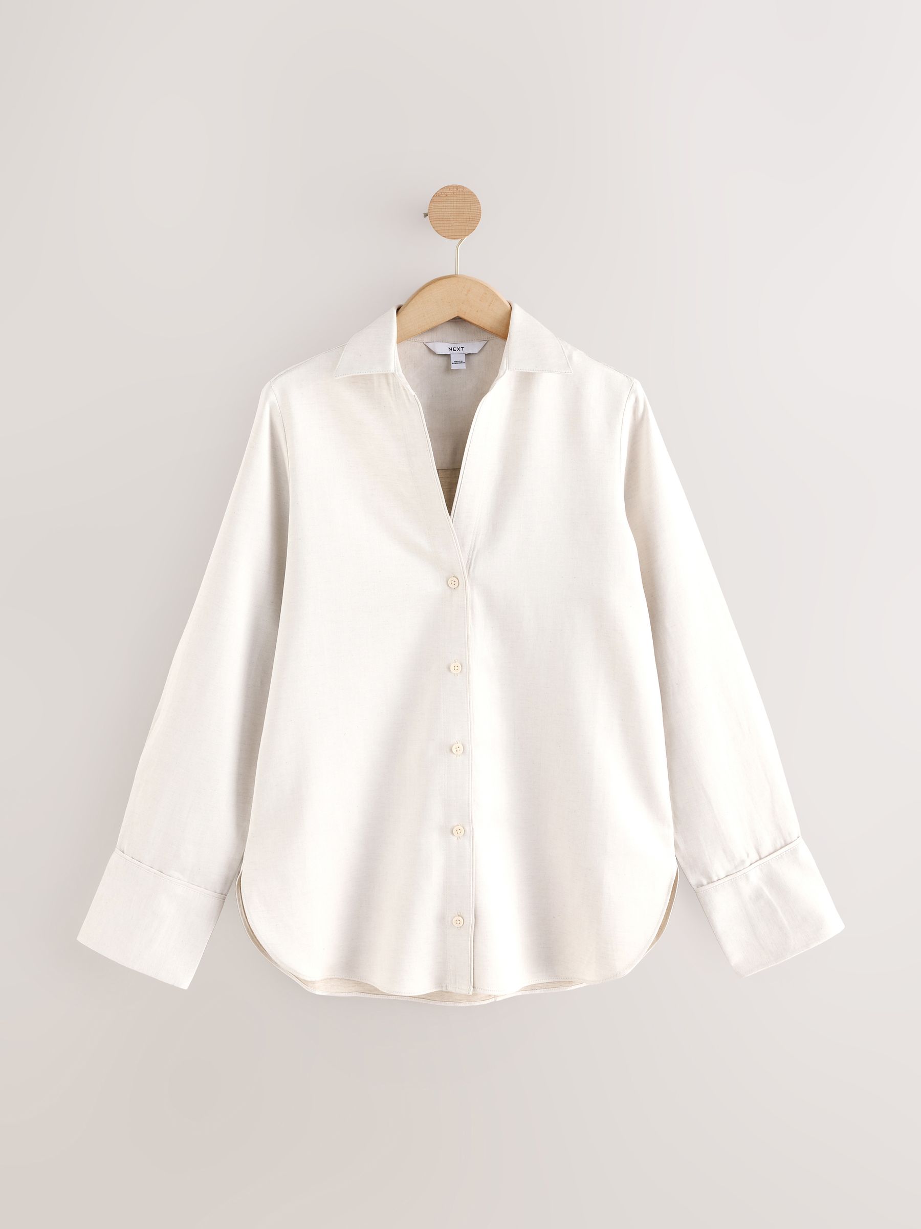 Buy Neutral Satin Linen Open Neck Shirt from the Next UK online shop