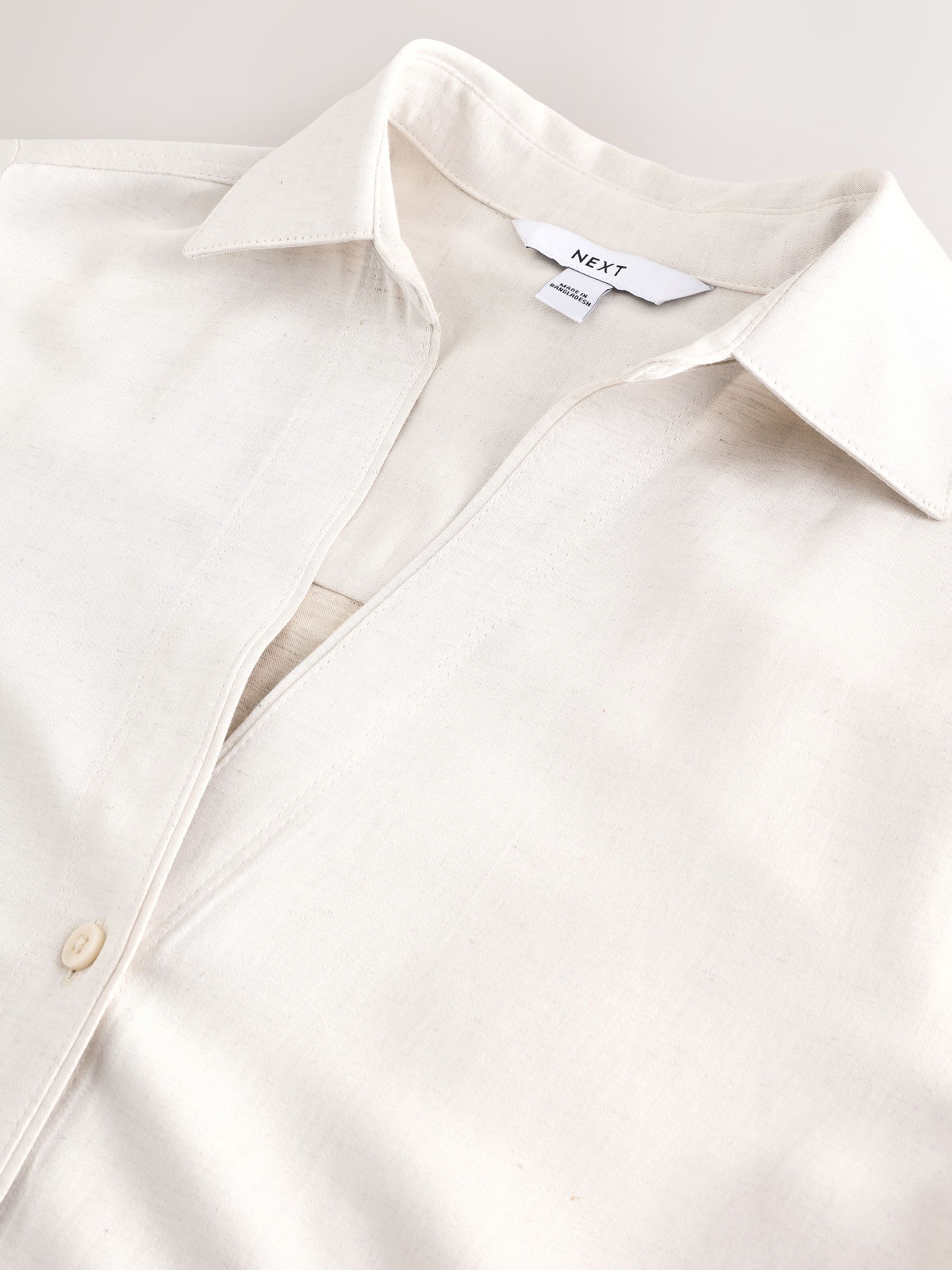 Buy Neutral Satin Linen Open Neck Shirt from the Next UK online shop