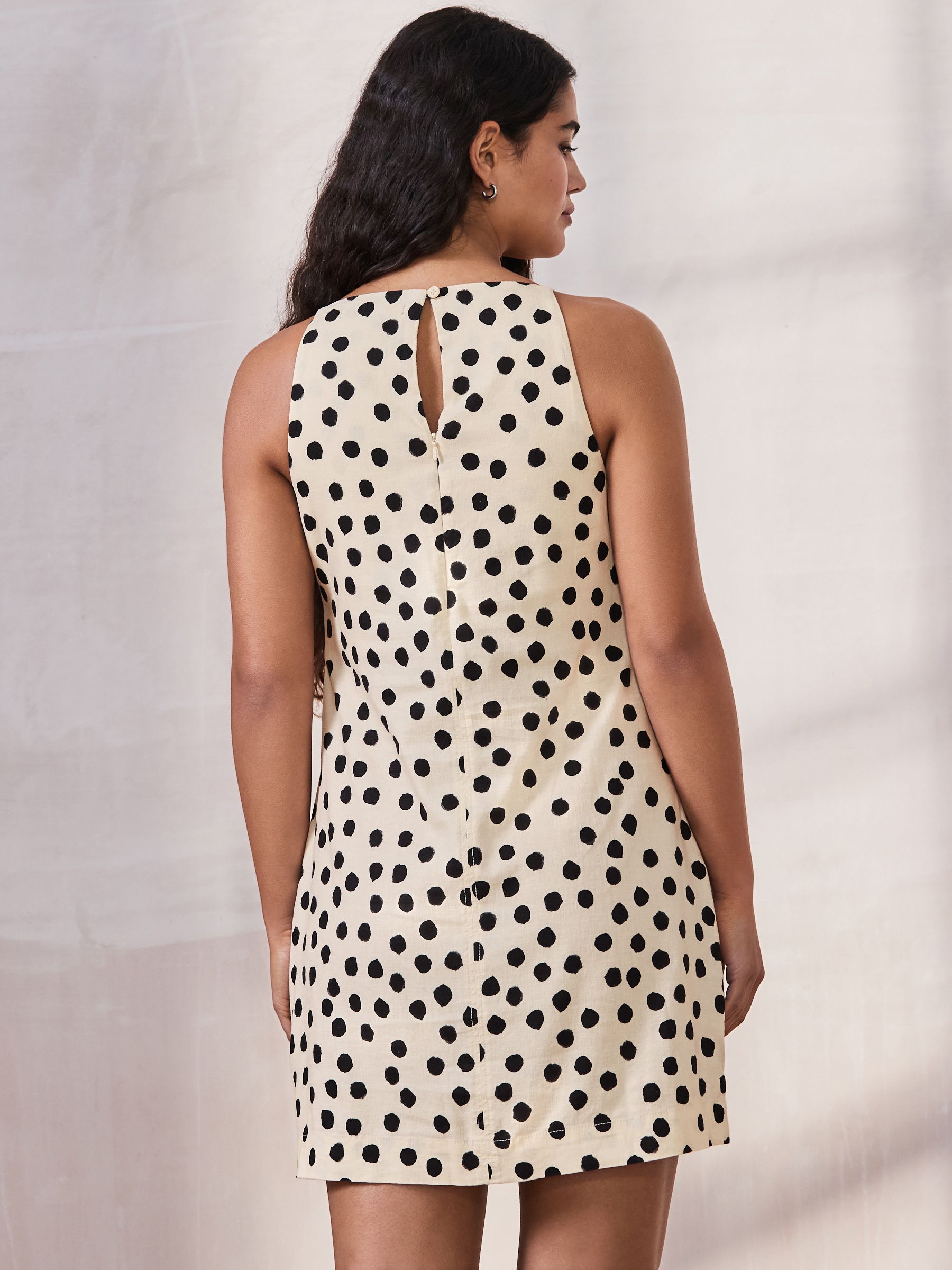 Buy Cream/Black Polka Dot Mini Sleeveless Racer Stretch Linen Blend ...