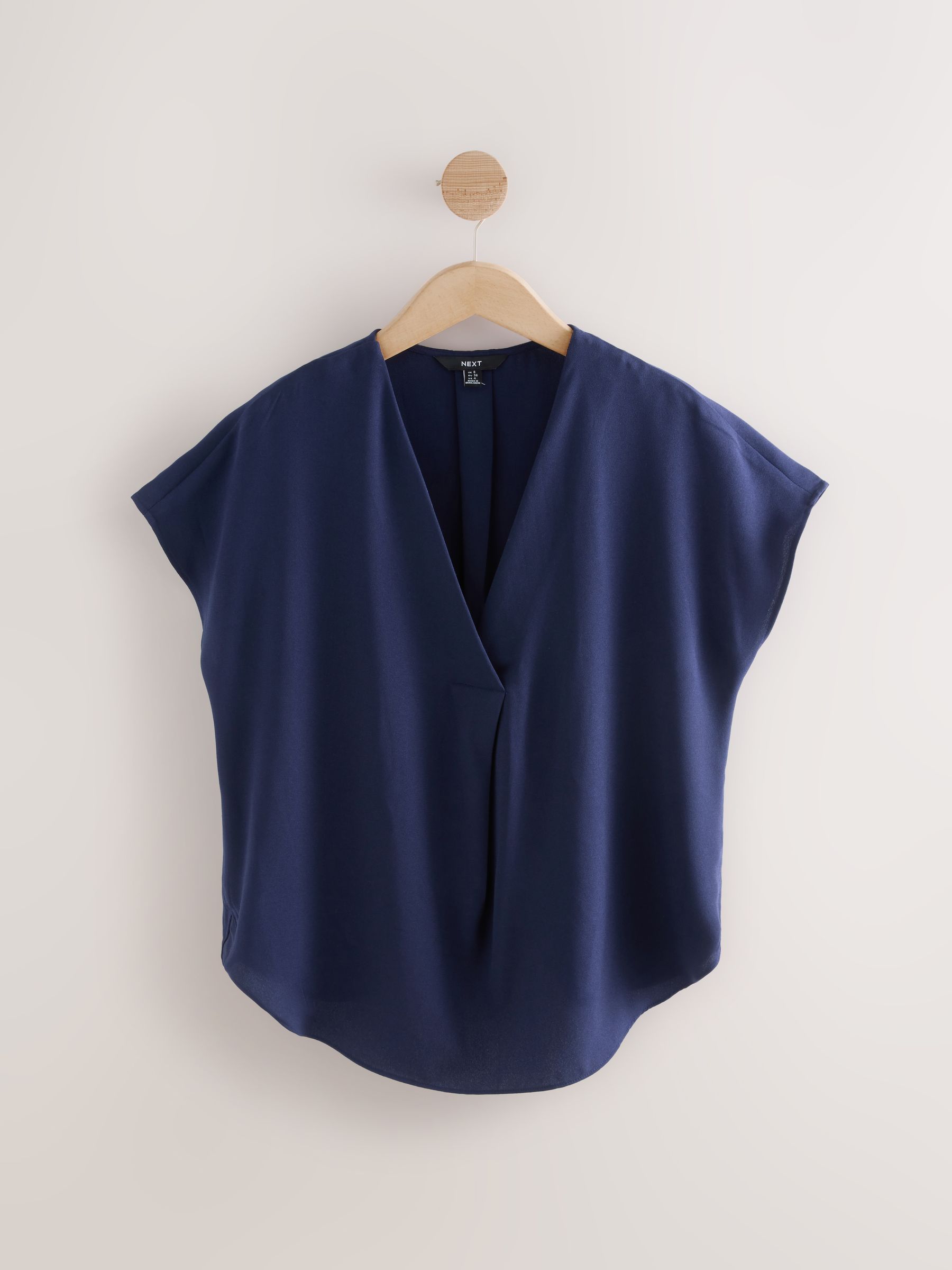 Buy Navy Blue Relaxed Fit Short Sleeve Overhead V-Neck Blouse from the ...