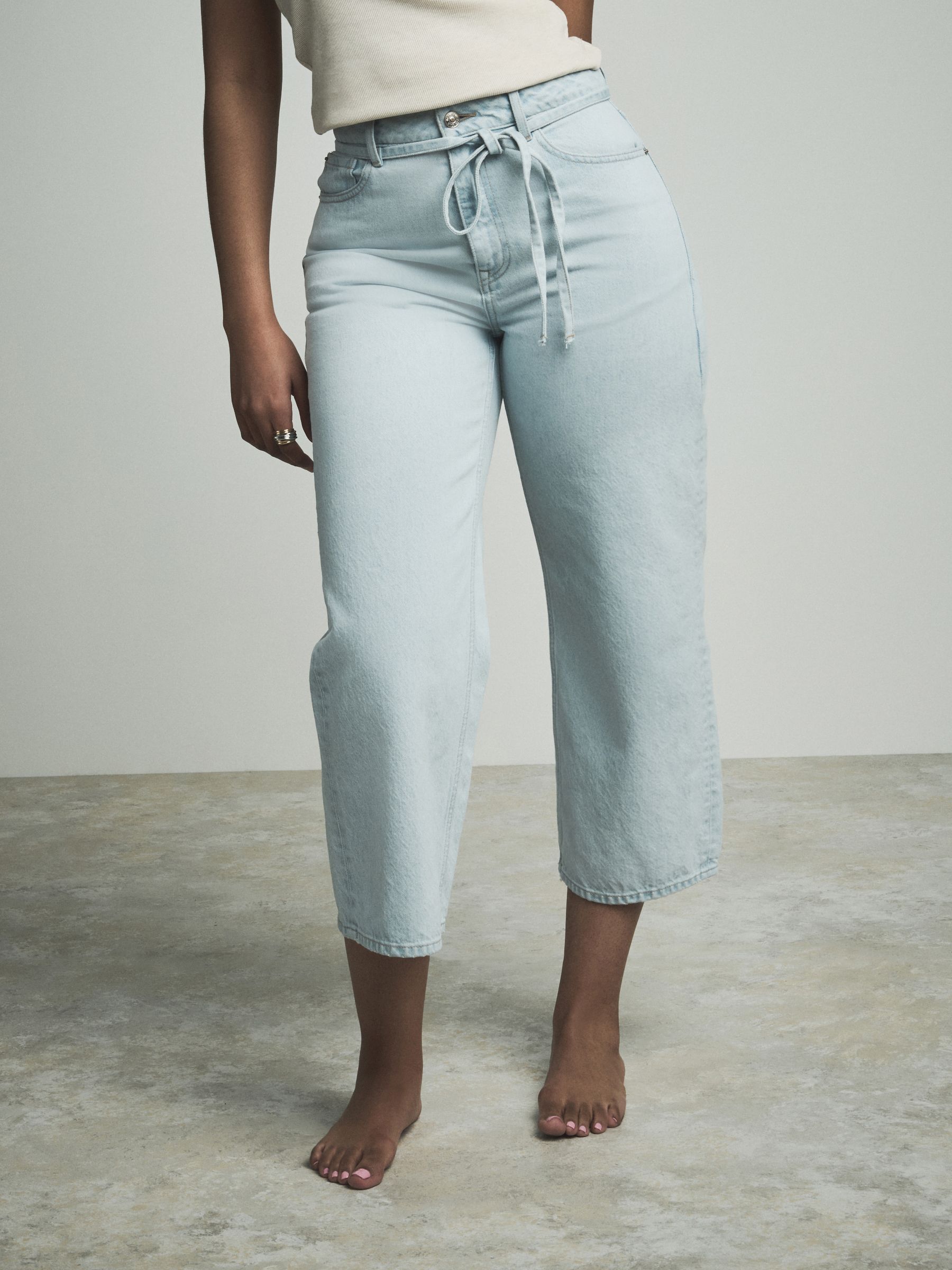 Buy Bleach 100% Cotton Hourglass Belted Cropped Wide Leg Jeans from the ...