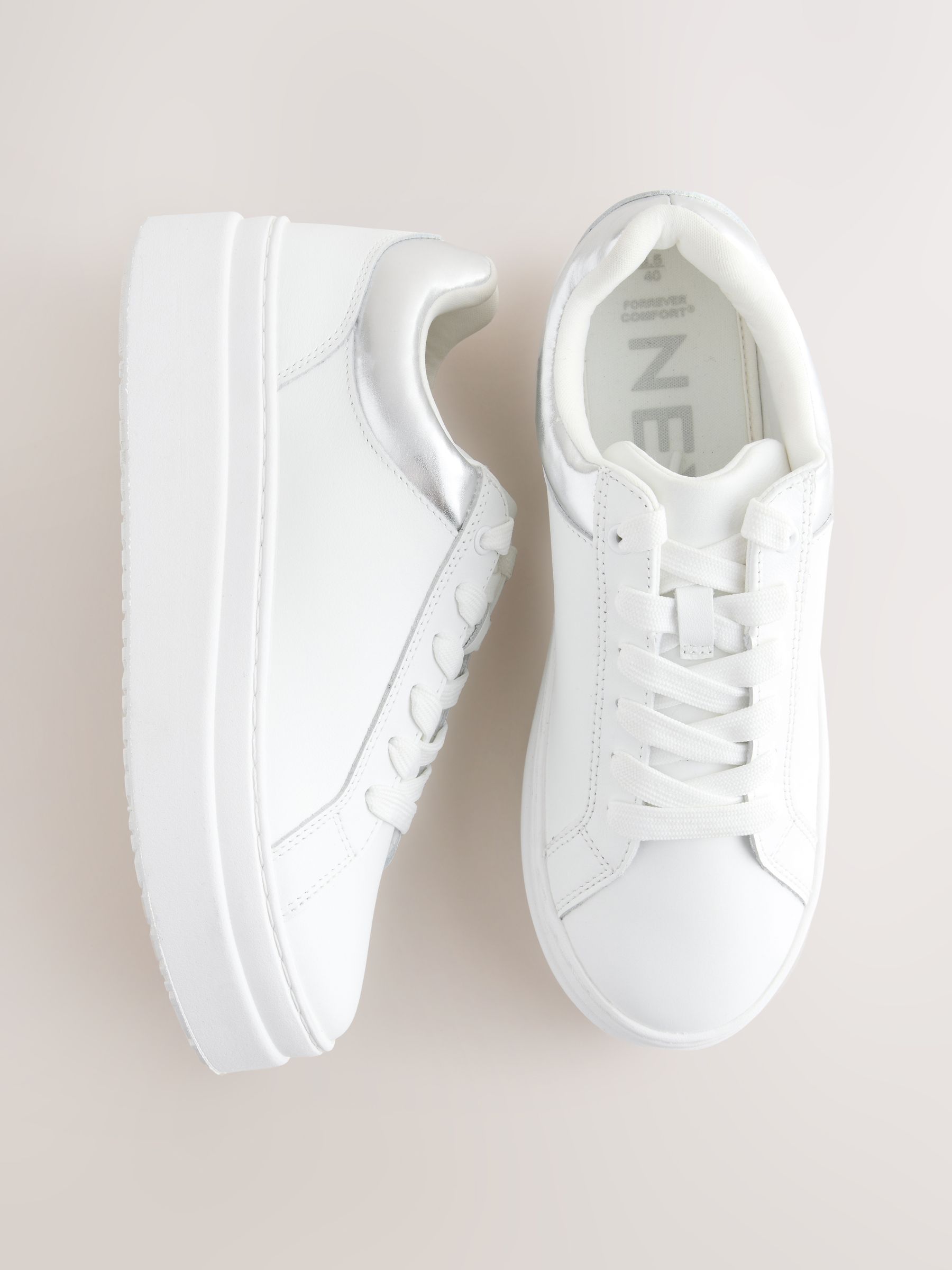 Buy White Leather Round Toe Chunky Lace Up Trainers from the Next UK ...