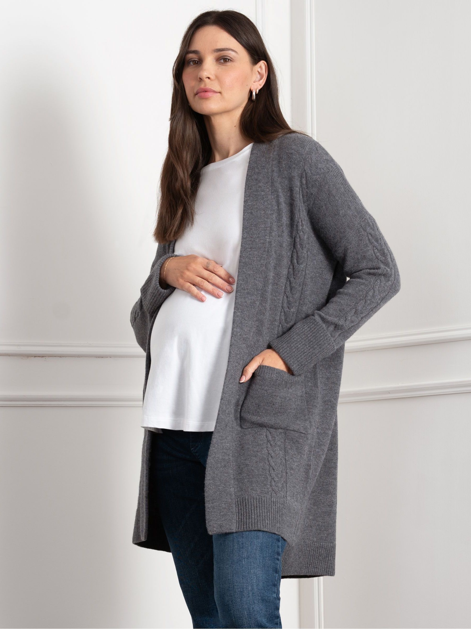 Buy Seraphine Grey Maternity Knit Cardigan with Patch Pockets from the ...