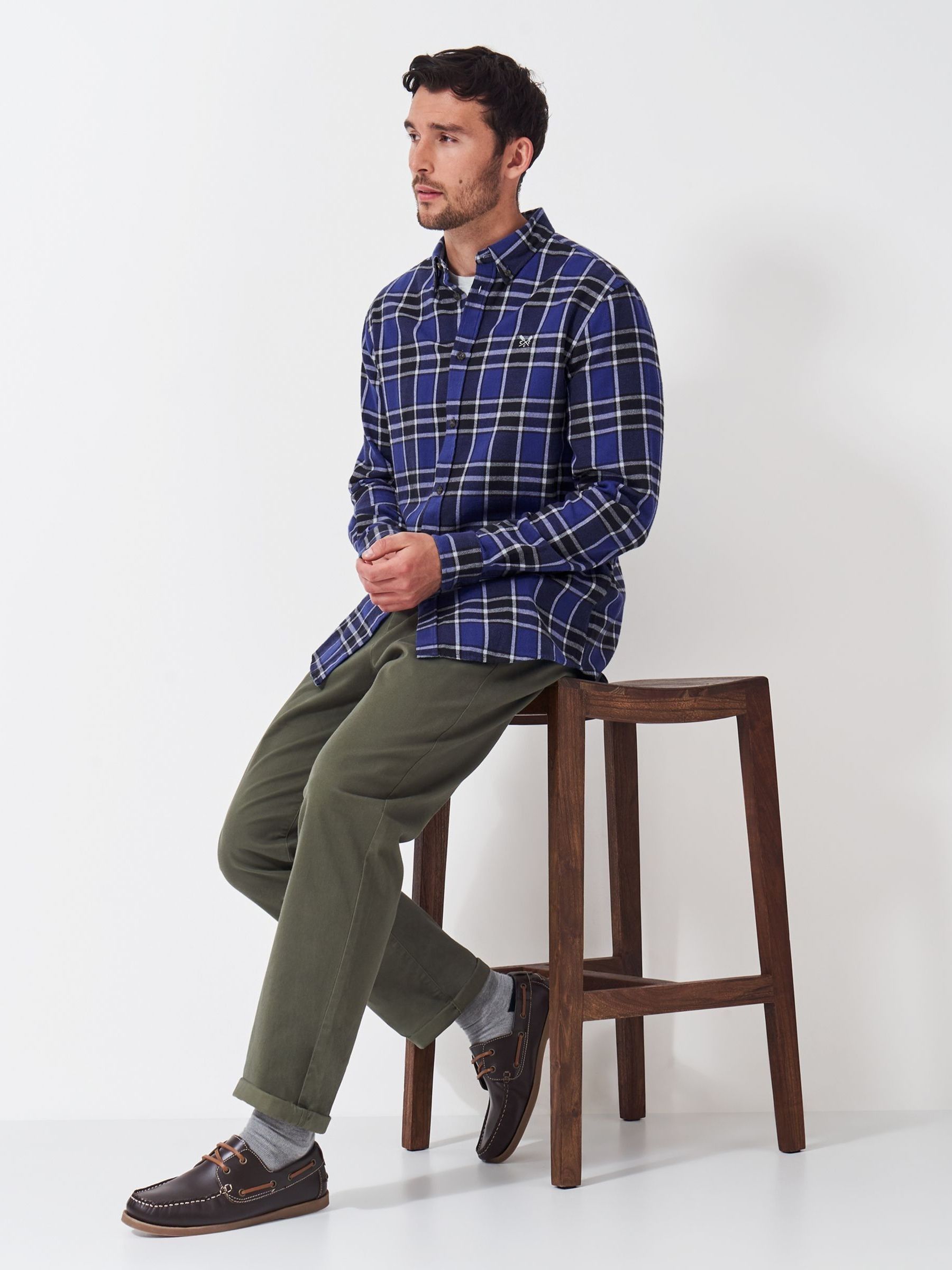 Buy Crew Clothing Blue Jones Check Brushed Flannel 100% Cotton Shirt ...