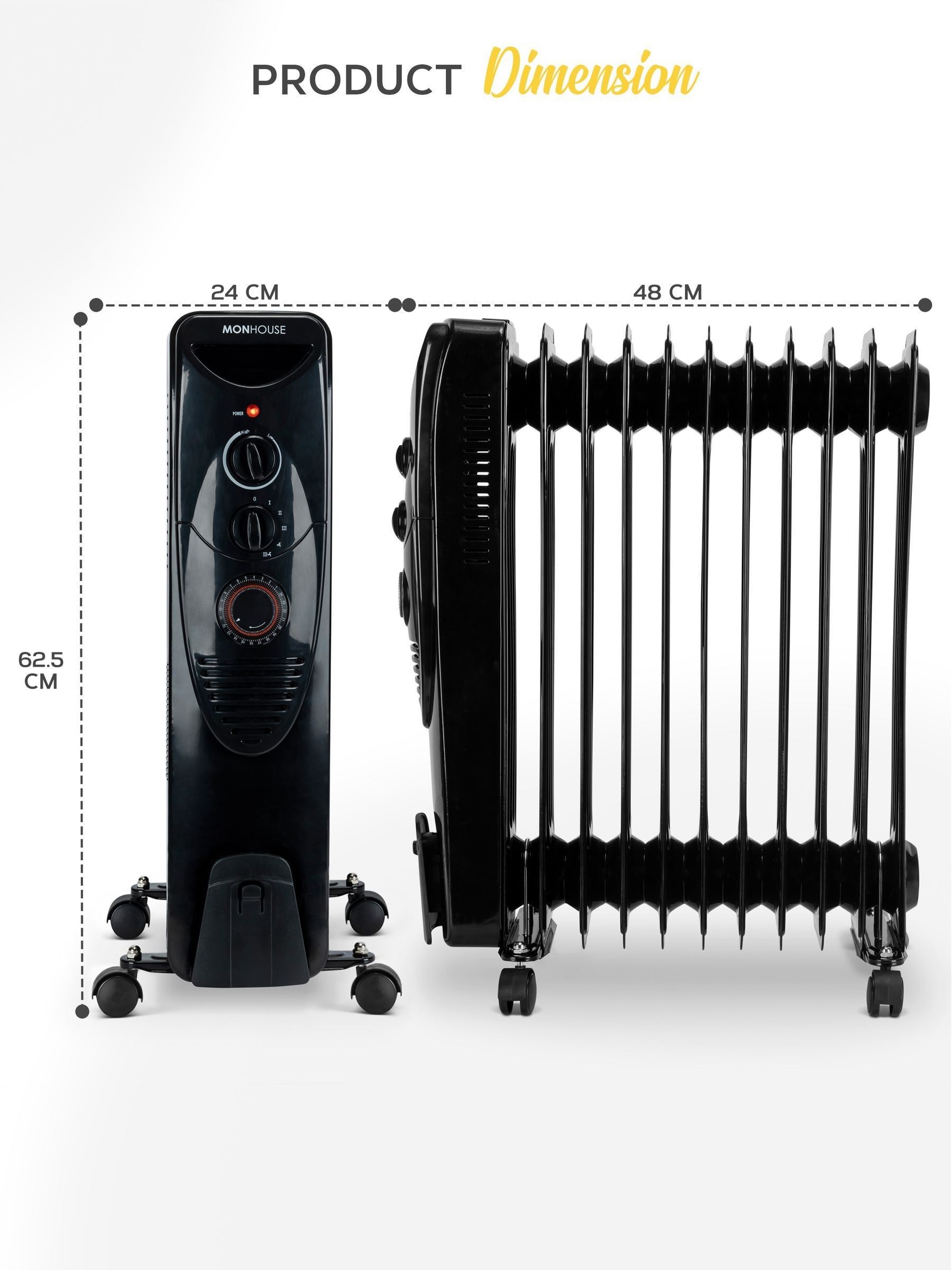 Buy MONHOUSE Black 2500W Digital 11 fins Oil Filled Radiator with LED ...