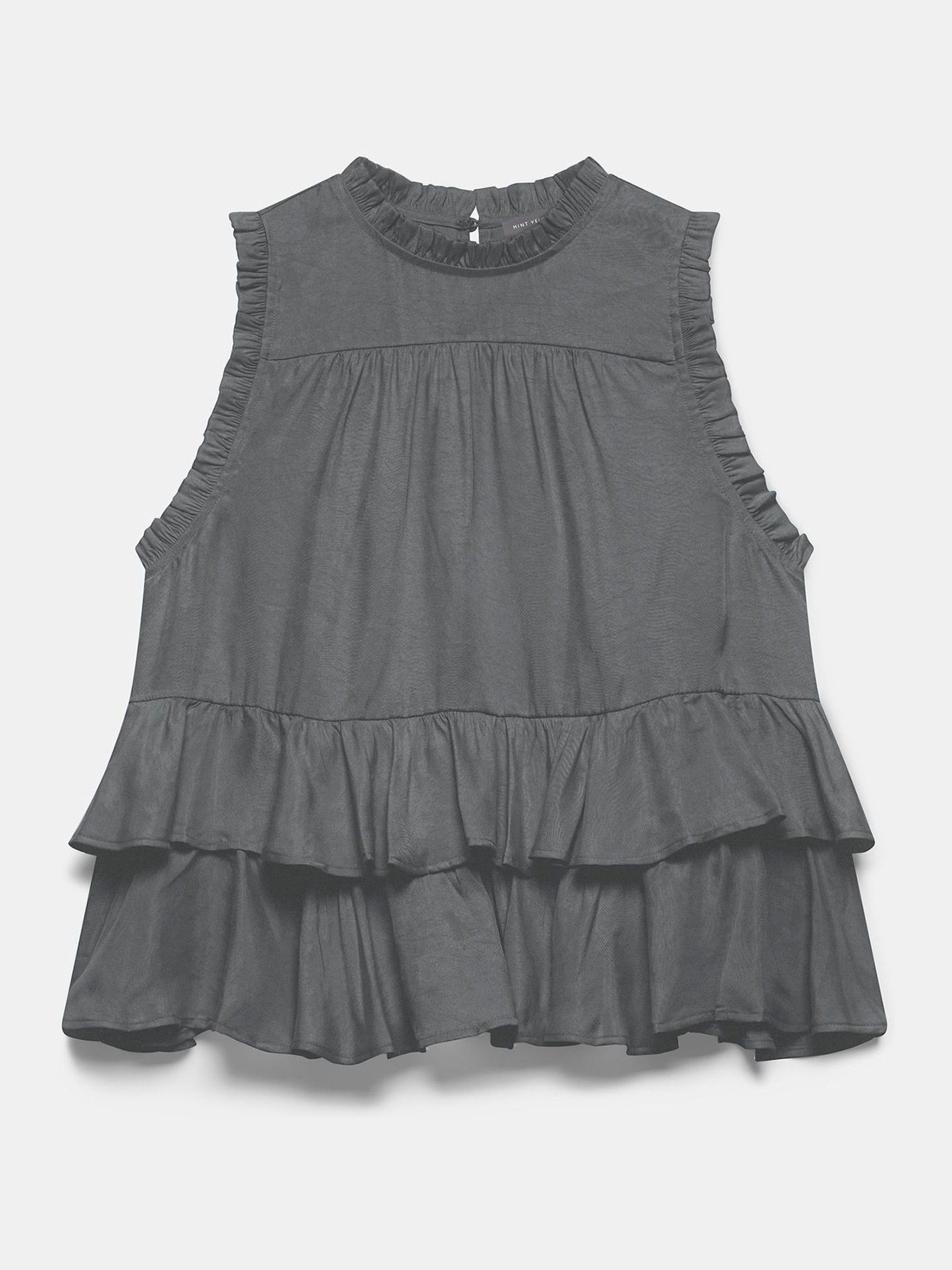 Buy Mint Velvet Grey Sleeveless Ruffle Detail Top from the Next UK ...