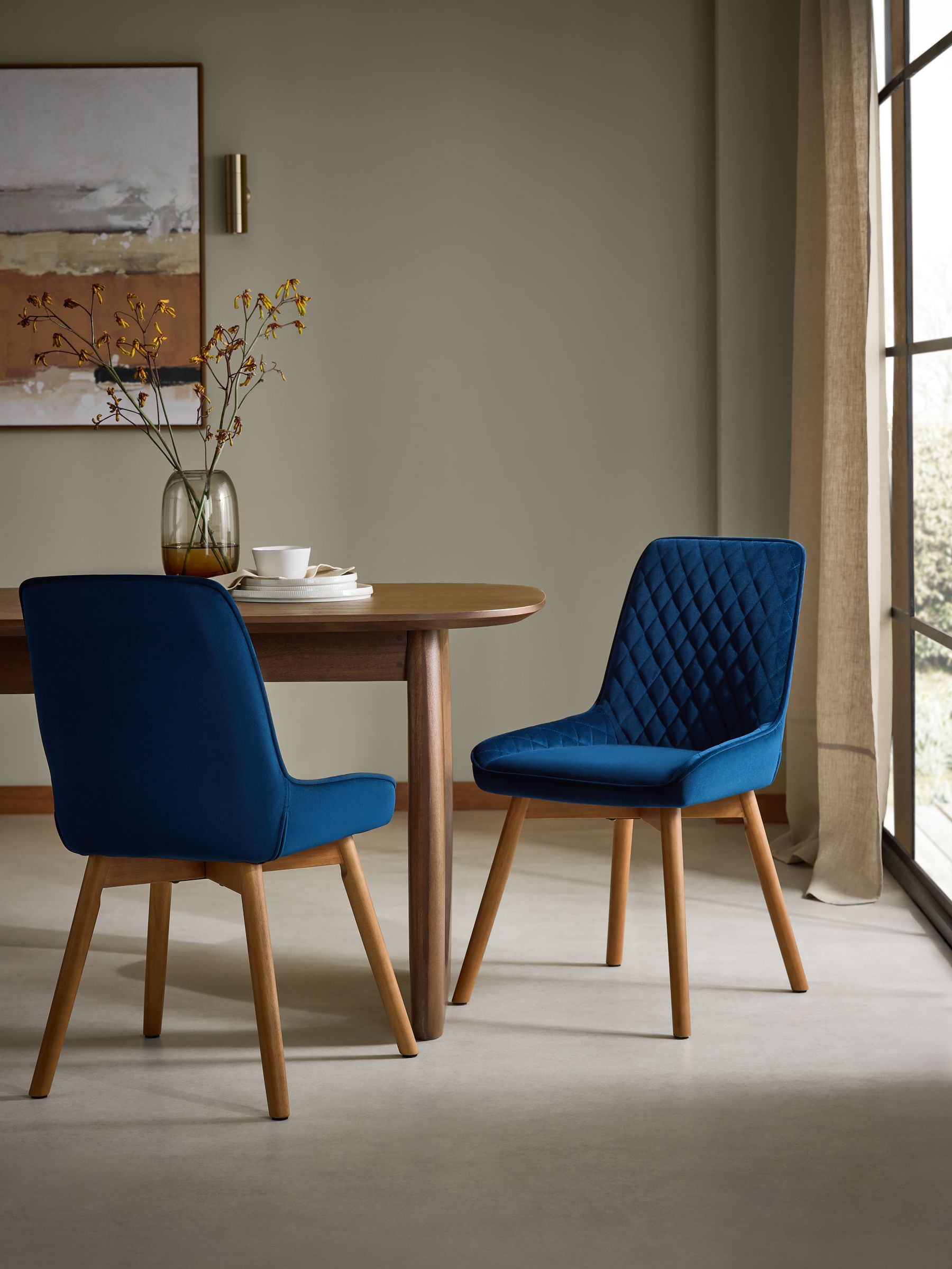 Buy Set of 2 Soft Velvet Navy Blue Mid Wood Leg Hamilton Quilted Dining ...