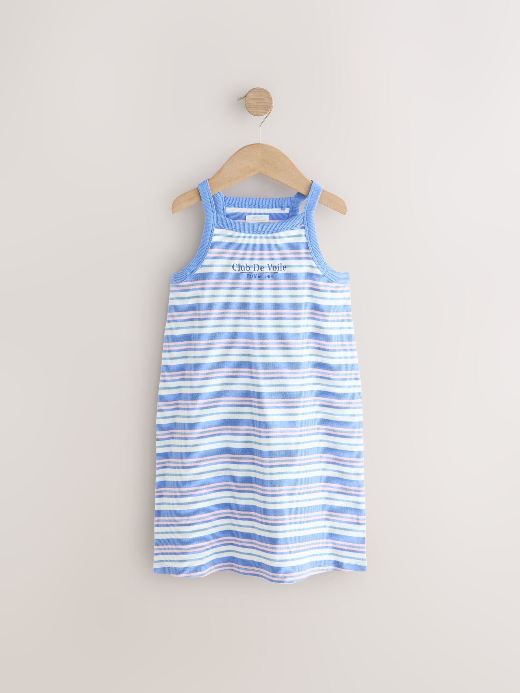 Buy Blue/Pink Stripe Rib Racer Summer Dress (3-16yrs) from the Next UK ...