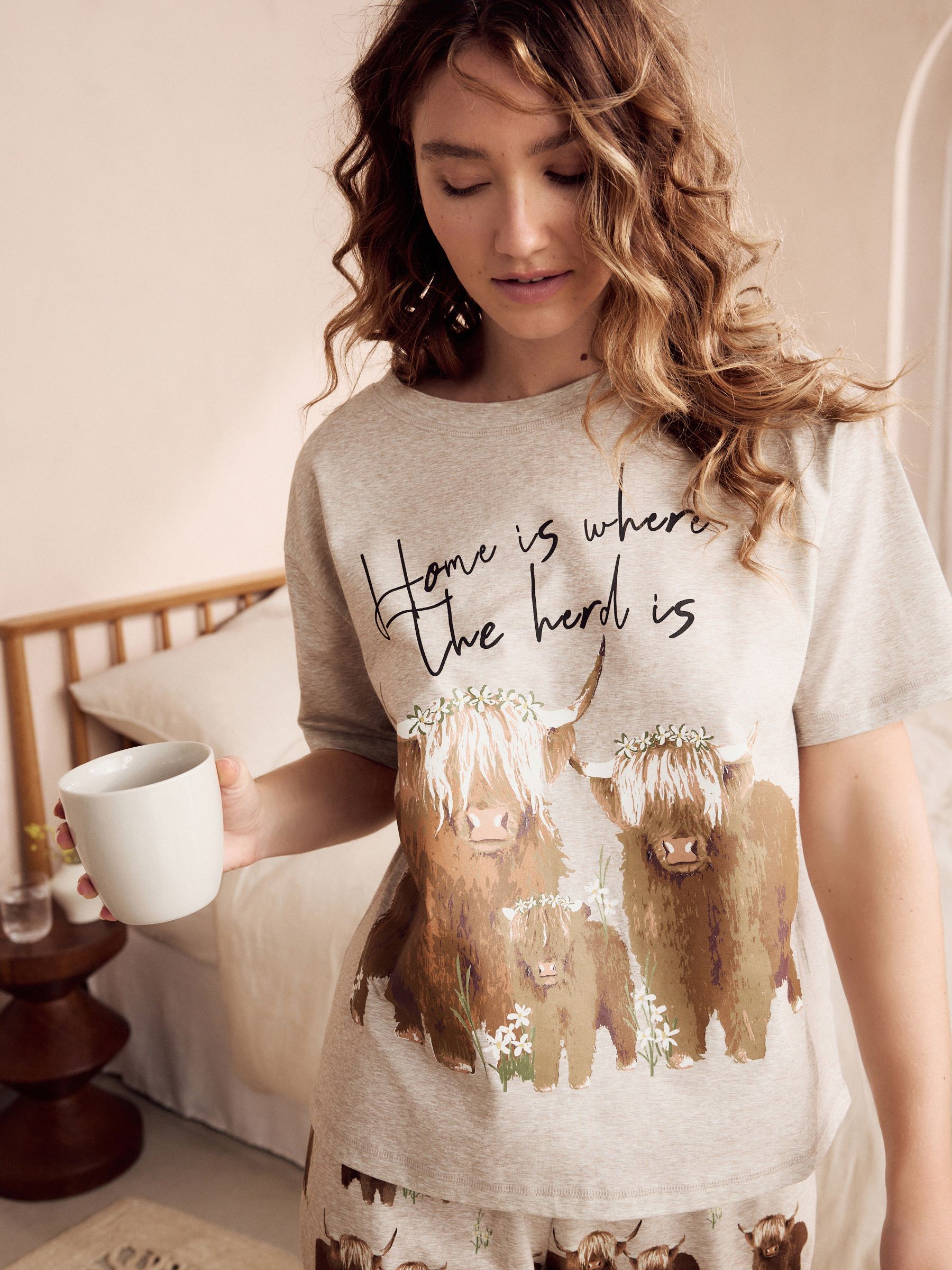 Buy Neutral Hamish The Highland Cow 100% Cotton Short Sleeve Pyjamas ...