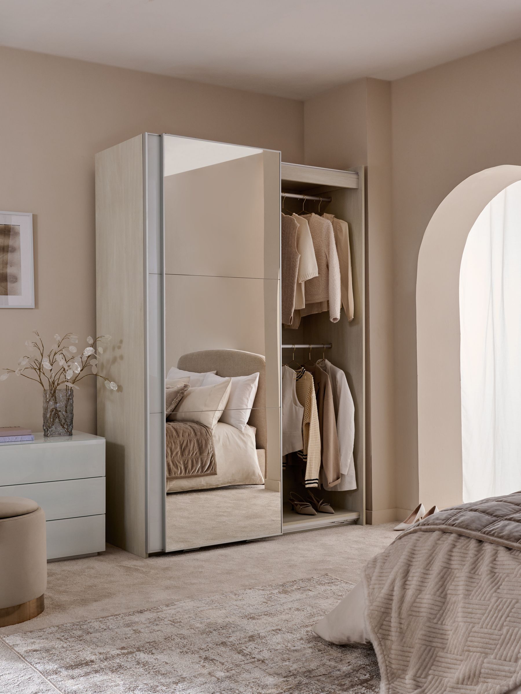 Buy White Sloane Glass 1.5m Sliding Semi Fitted Wardrobe from the Next ...