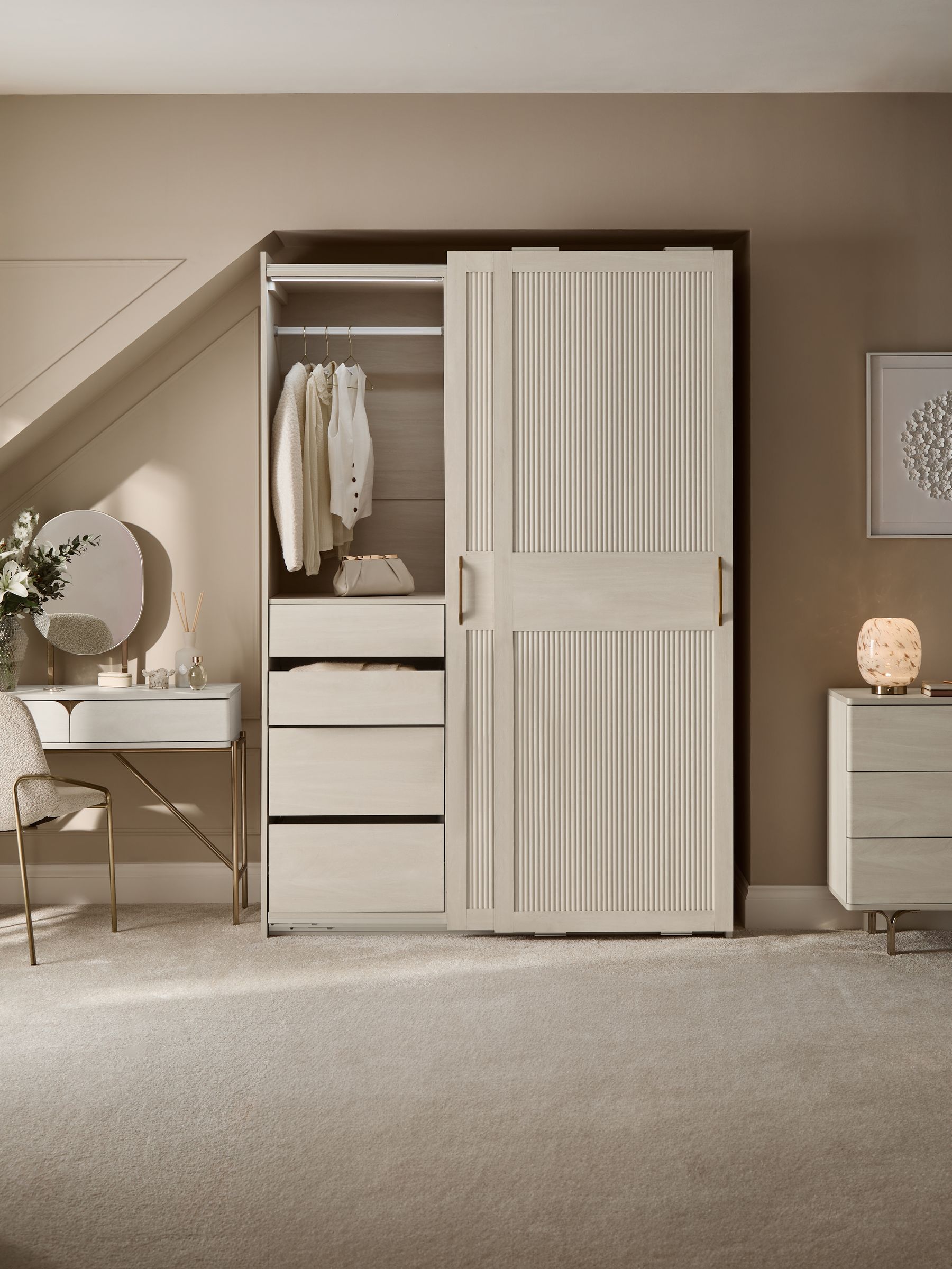 Buy White Evie Statement Oak Effect 1.5m Sliding Semi Fitted Wardrobe ...