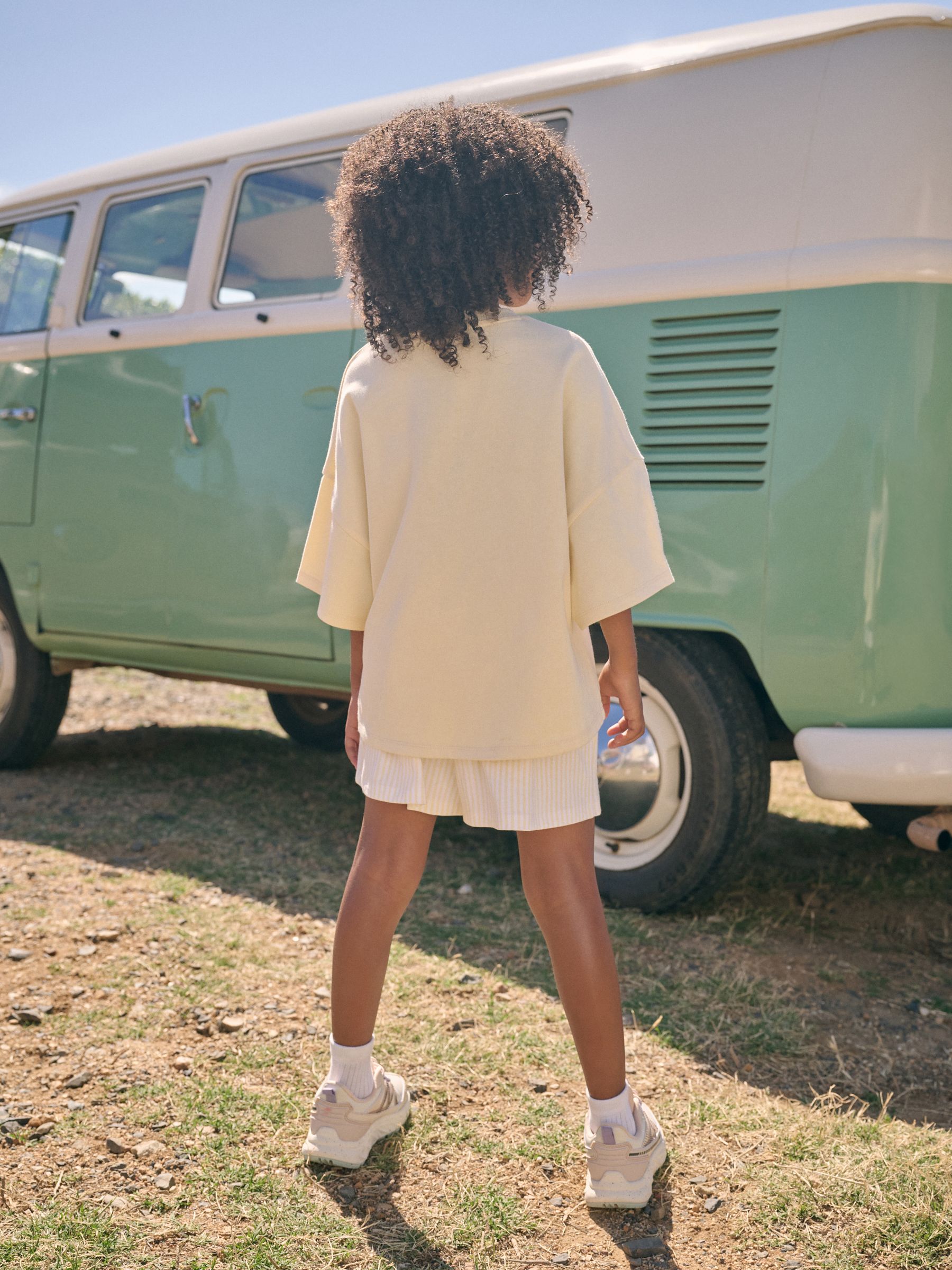 Buy Ecru/Yellow Stripe Slogan 100% Cotton T-Shirt And Short Set (3 ...