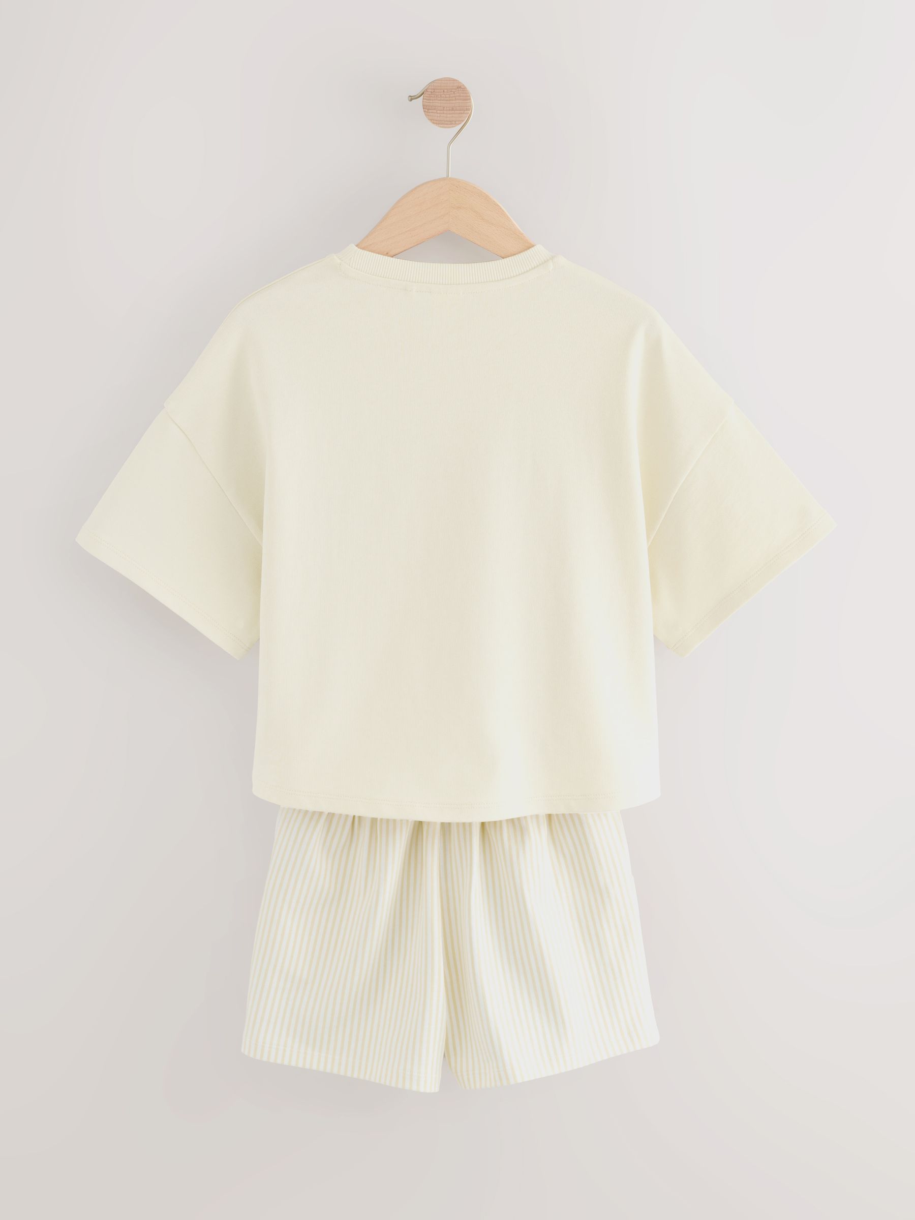 Buy Ecru/Yellow Stripe Slogan 100% Cotton T-Shirt And Short Set (3 ...