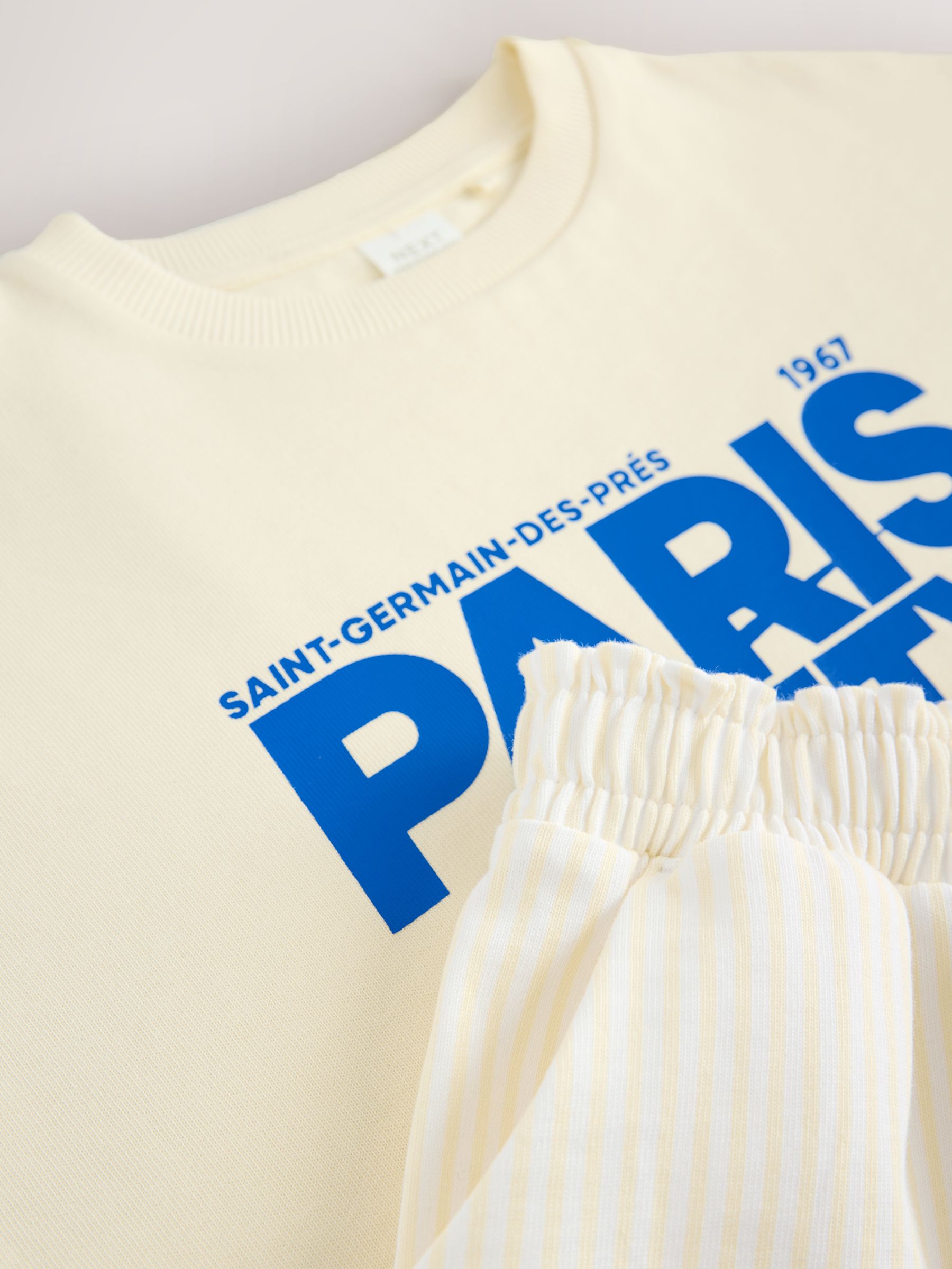 Buy Ecru/Yellow Stripe Slogan 100% Cotton T-Shirt And Short Set (3 ...