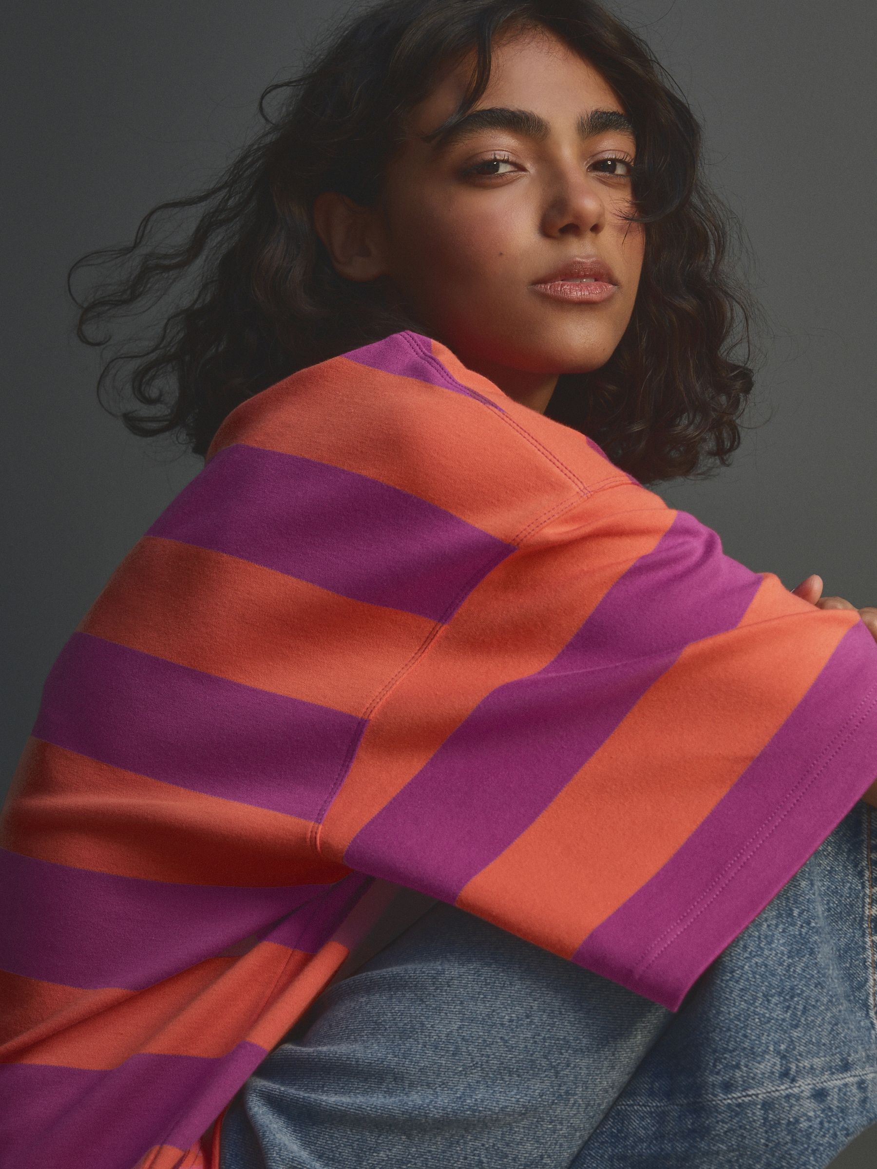Buy Orange/Purple Oversized Relaxed Fit Boxy Heavyweight Crew Neck T ...