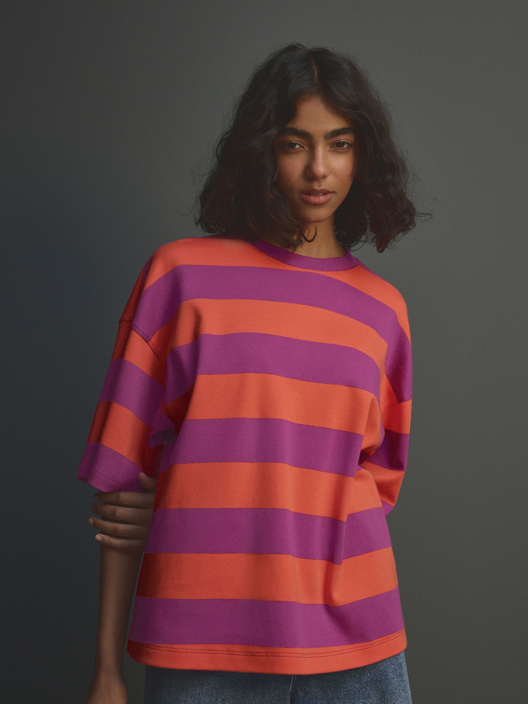 Buy Orange/Purple Oversized Relaxed Fit Boxy Heavyweight Crew Neck T ...