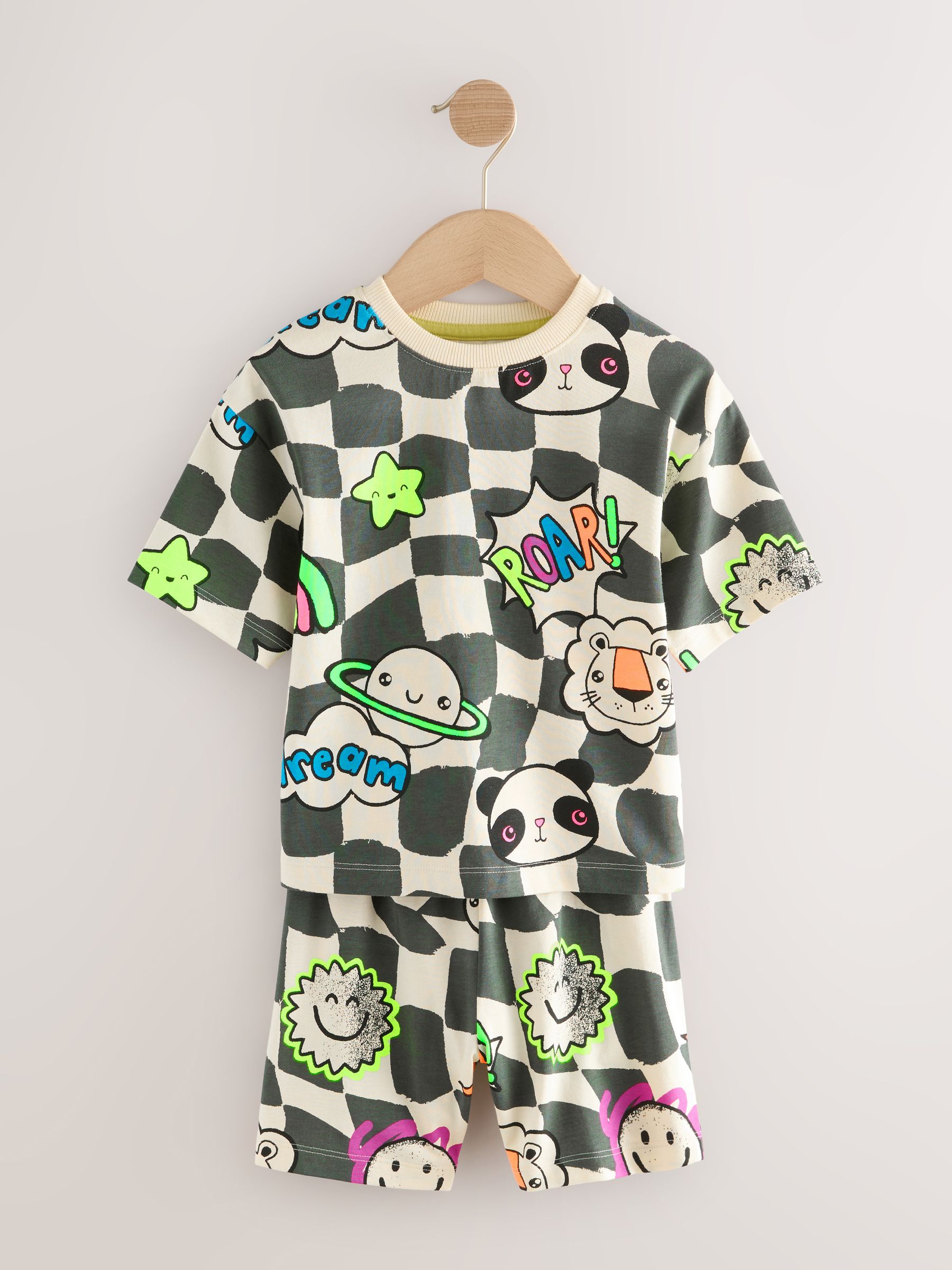 Buy Multi Bright Checkerboard Happy Face Short Pyjamas 3 Pack (9mths ...