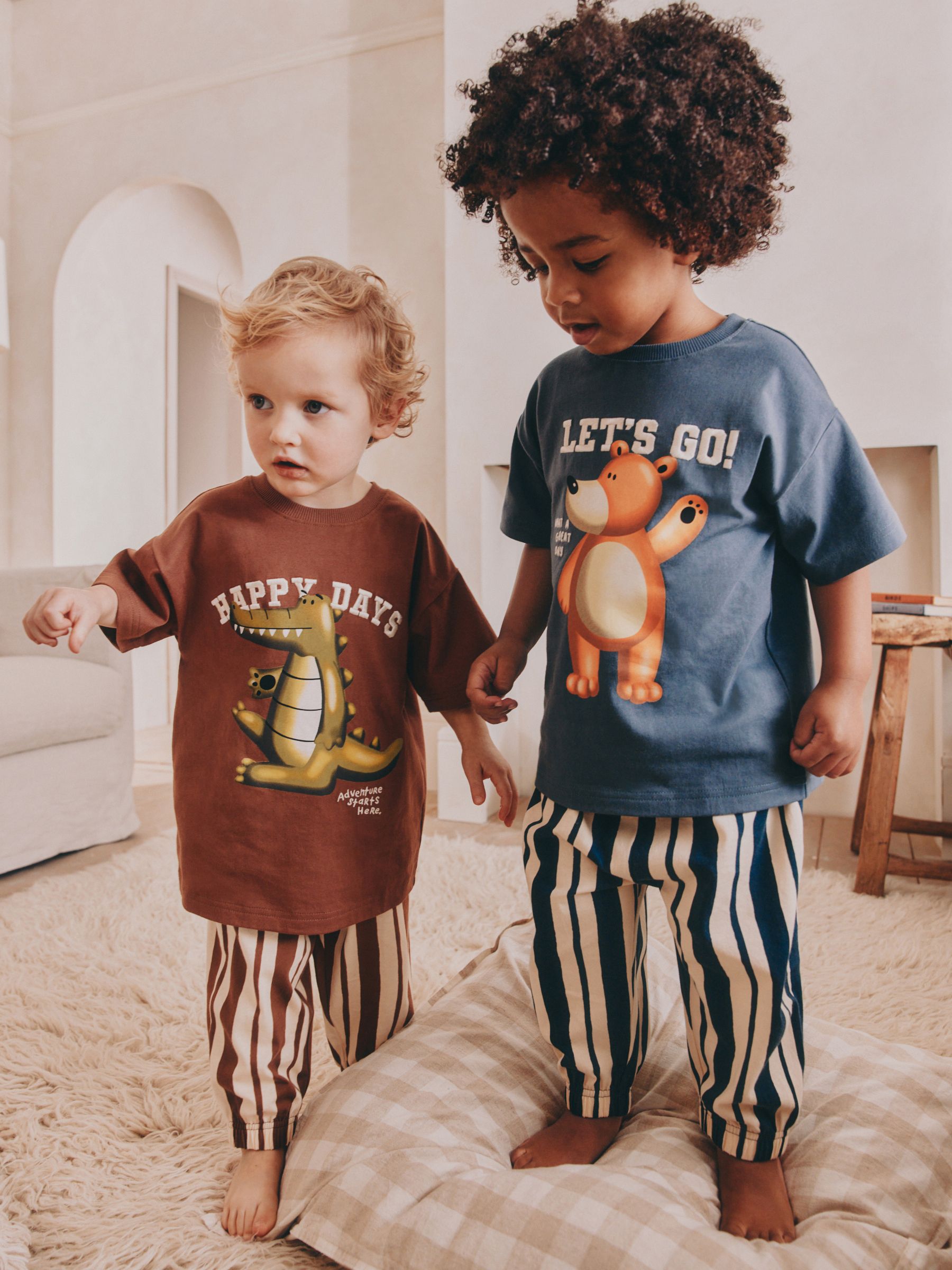 Buy Blue/Brown Bear Stripe Pyjamas 2 Pack (9mths-10yrs) from the Next ...