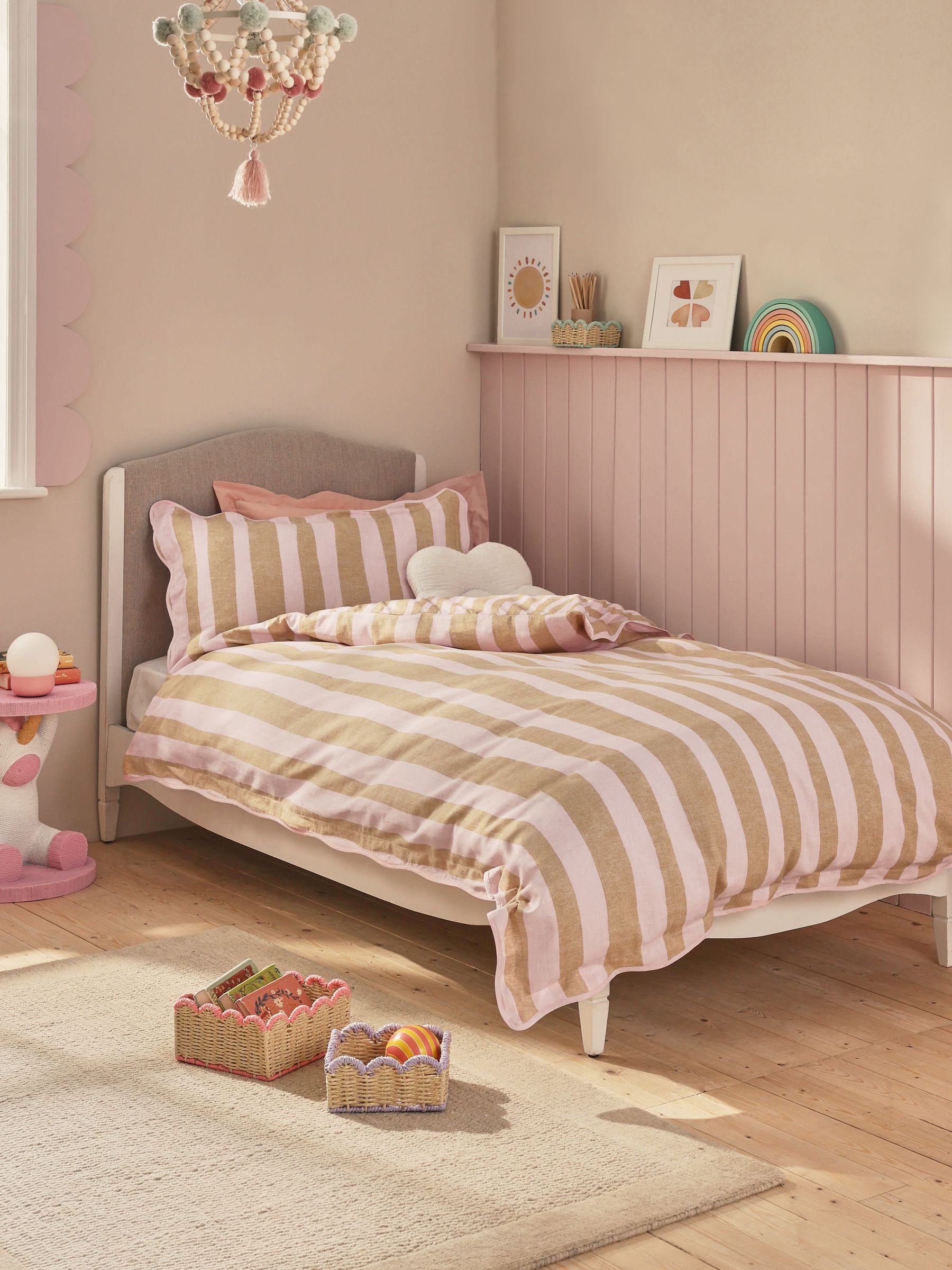 Buy Pink/Neutral Stripe 100% Cotton Textured Printed Duvet Cover and ...