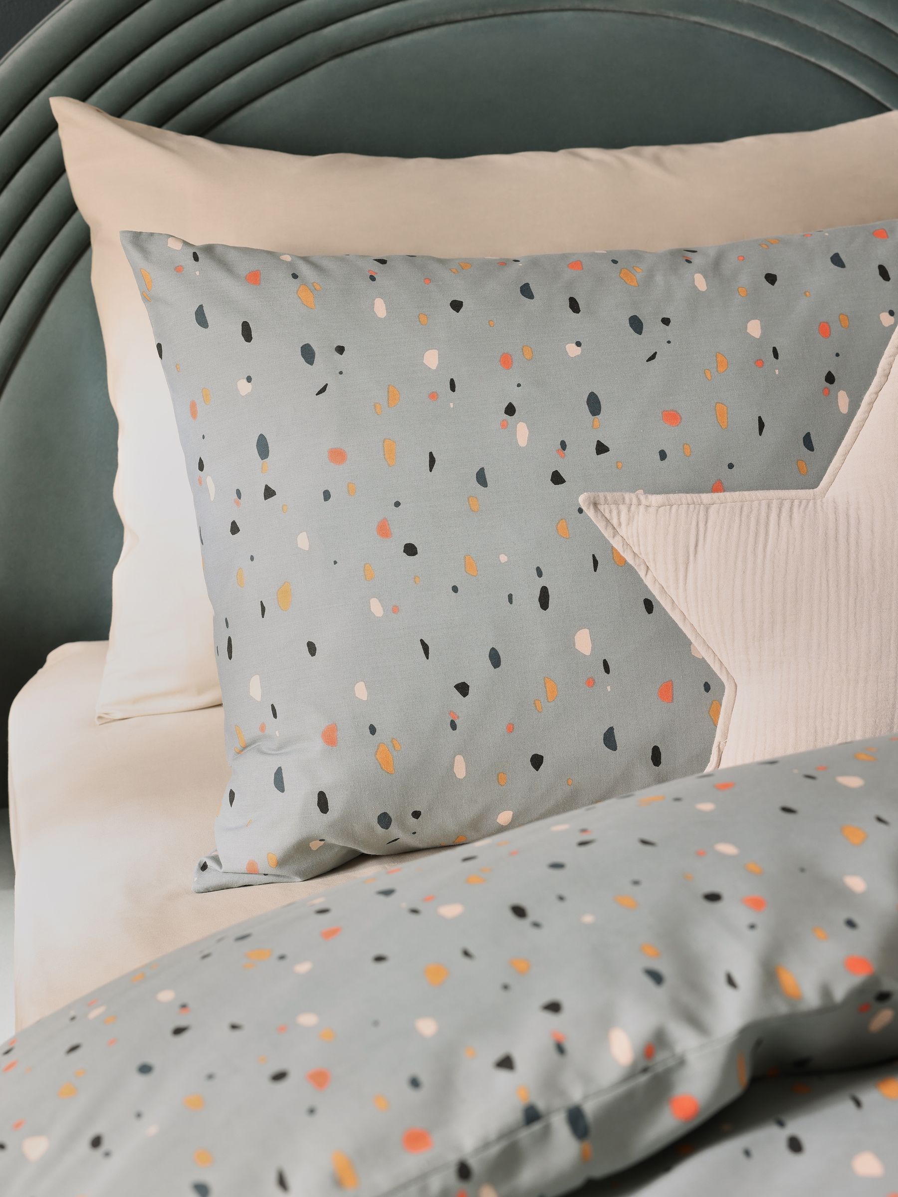 Buy Blue Terrazzo Cotton Printed Bedding Duvet Cover and Pillowcase Set ...