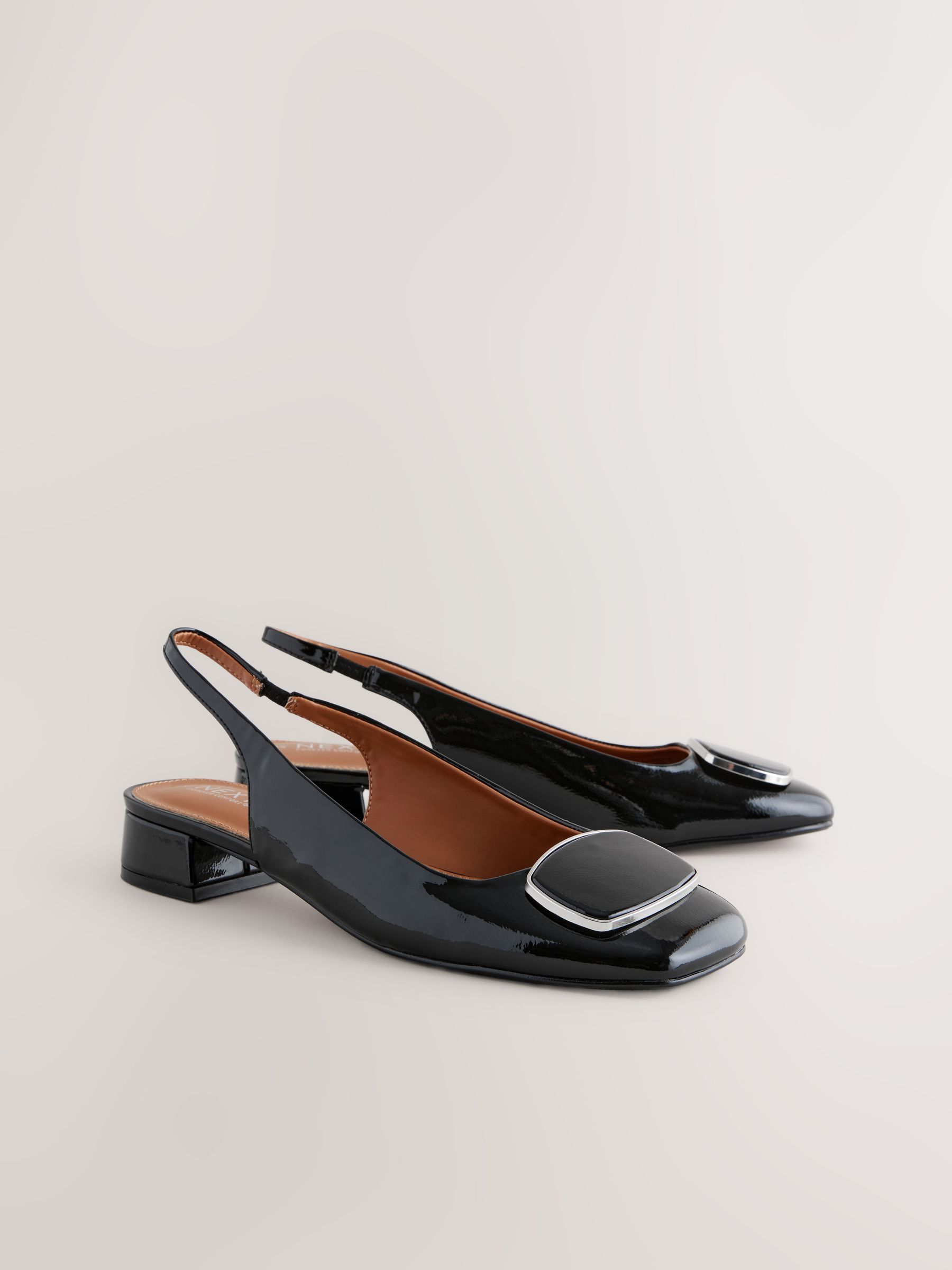 Buy Black Forever Comfort® Square Toe Hardware Detail Slingbacks from ...