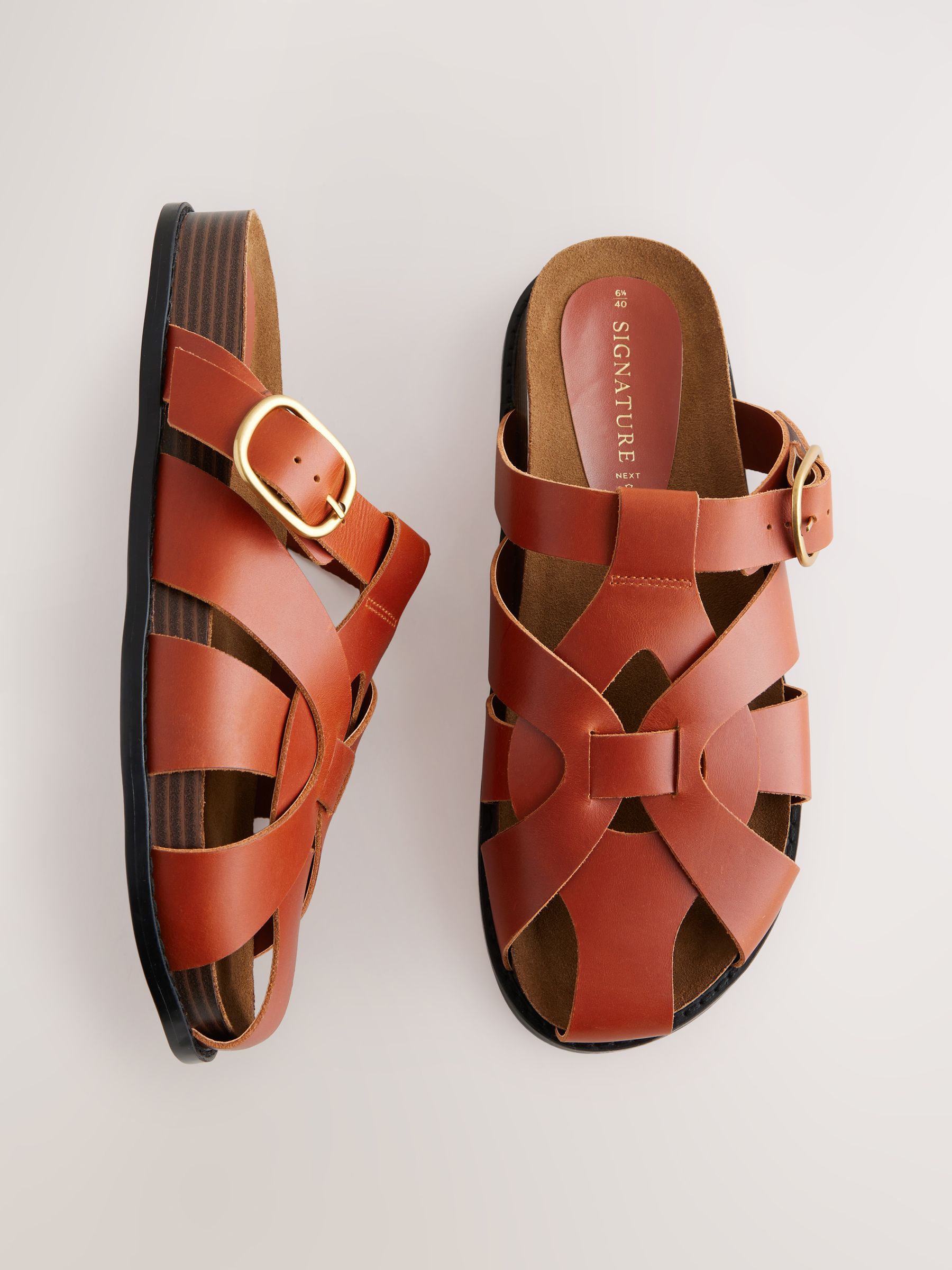 Buy Tan Brown Signature Premium Leather Round Weave Buckle Footbed ...