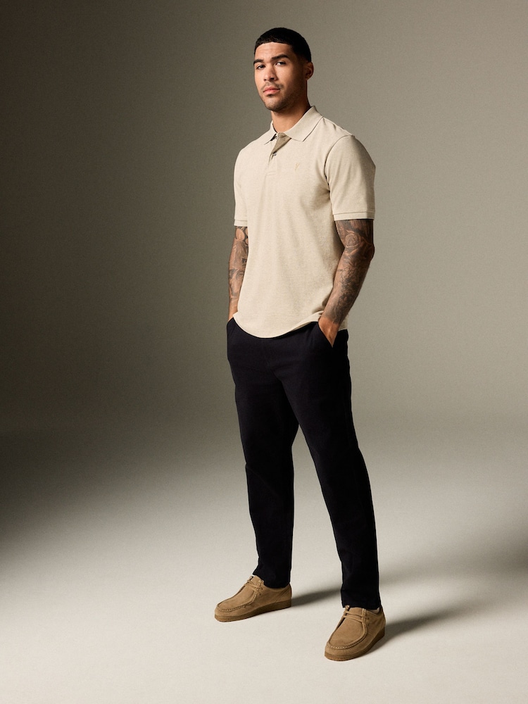 Buy Neutral Marl Regular Fit Short Sleeve Pique Polo Shirt from Next ...