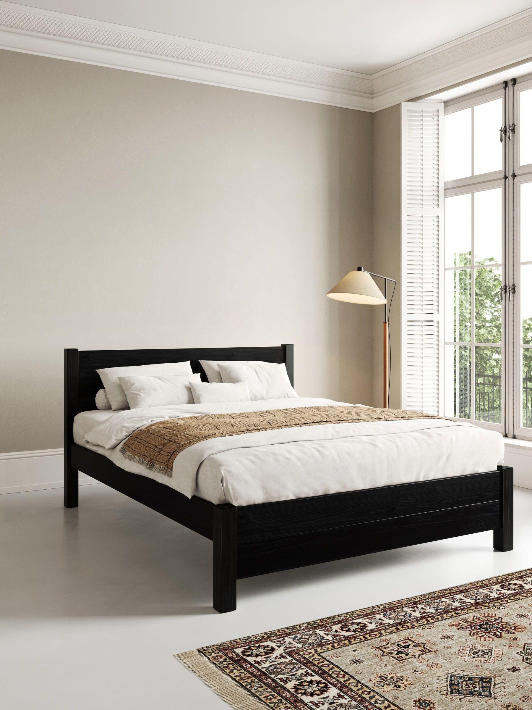 Buy Get Laid Beds Black Oxford Solid Wood Square Leg Bed from the Next ...