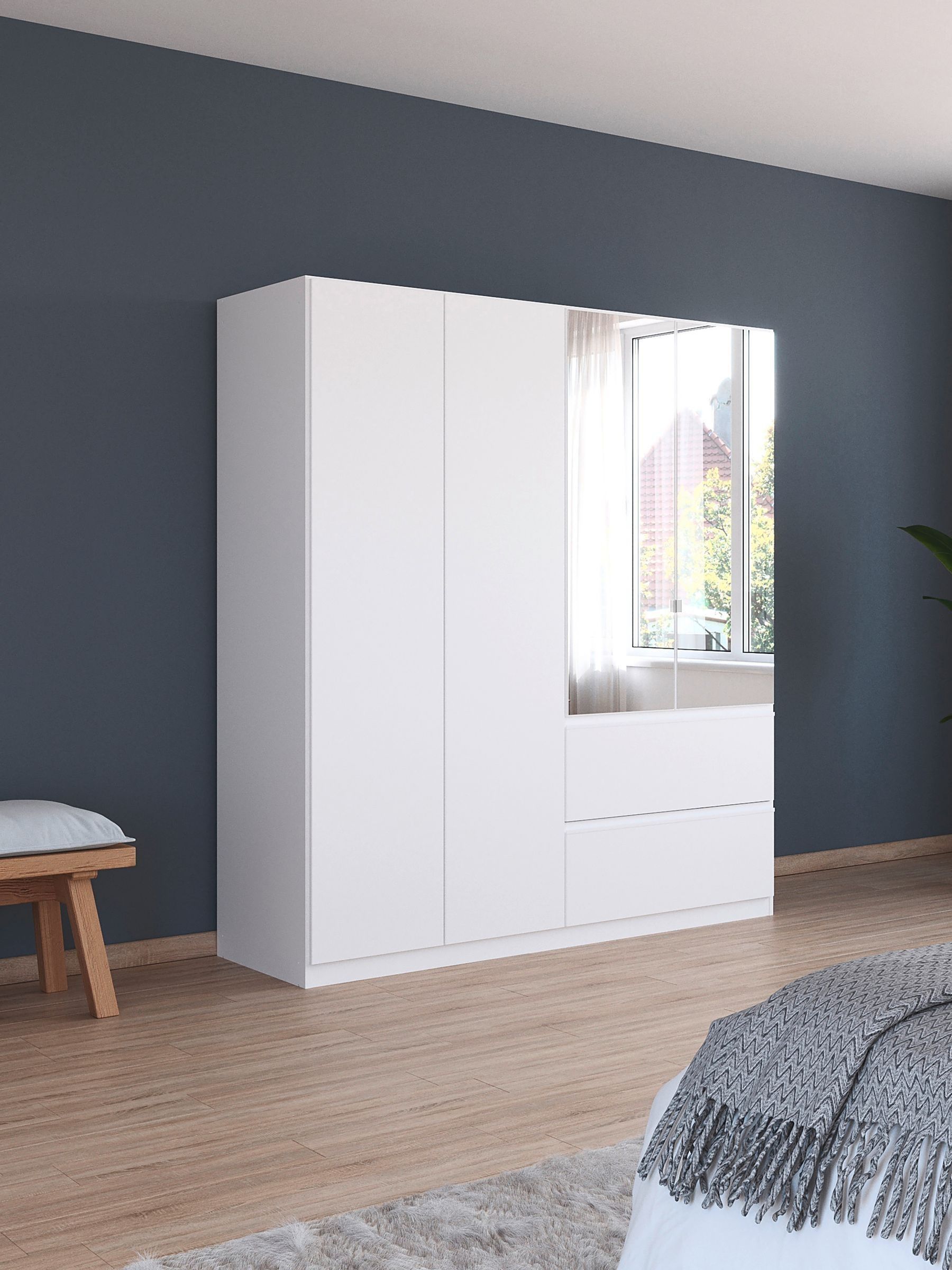 Buy Rauch White Fosta Wood and Mirror Semi Fitted 4 Door Wardrobe from ...