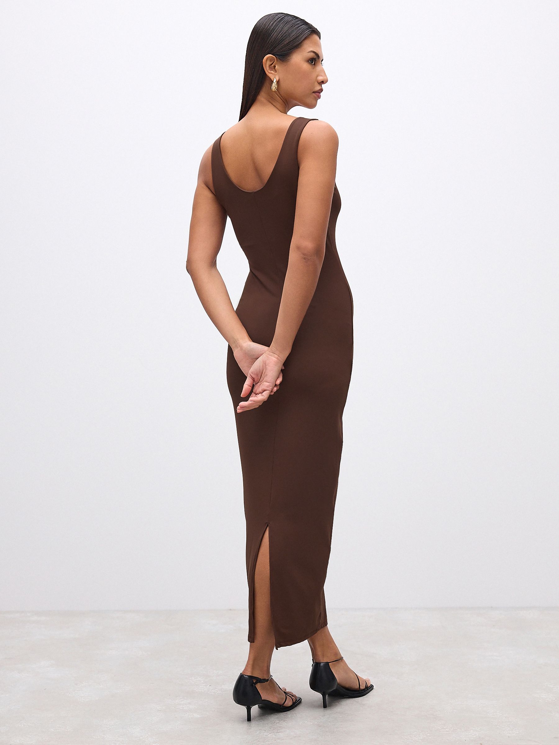 Buy Chocolate Brown Polyamide Soft Touch Sleeveless Scoop Neck Midi ...