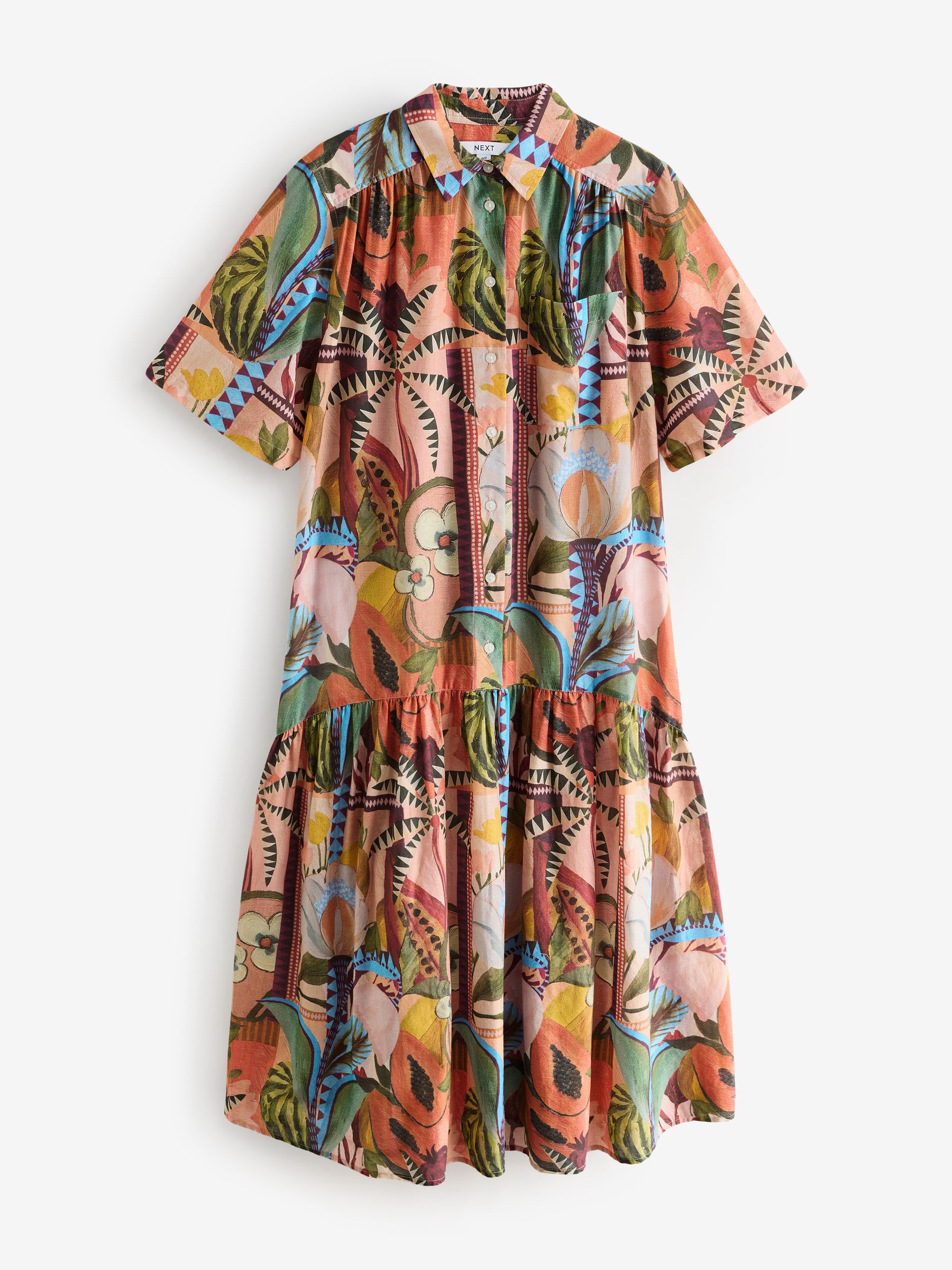 Buy Papaya Fruit Print Short Sleeve Drop Waist 100% Cotton Maxi Shirt ...