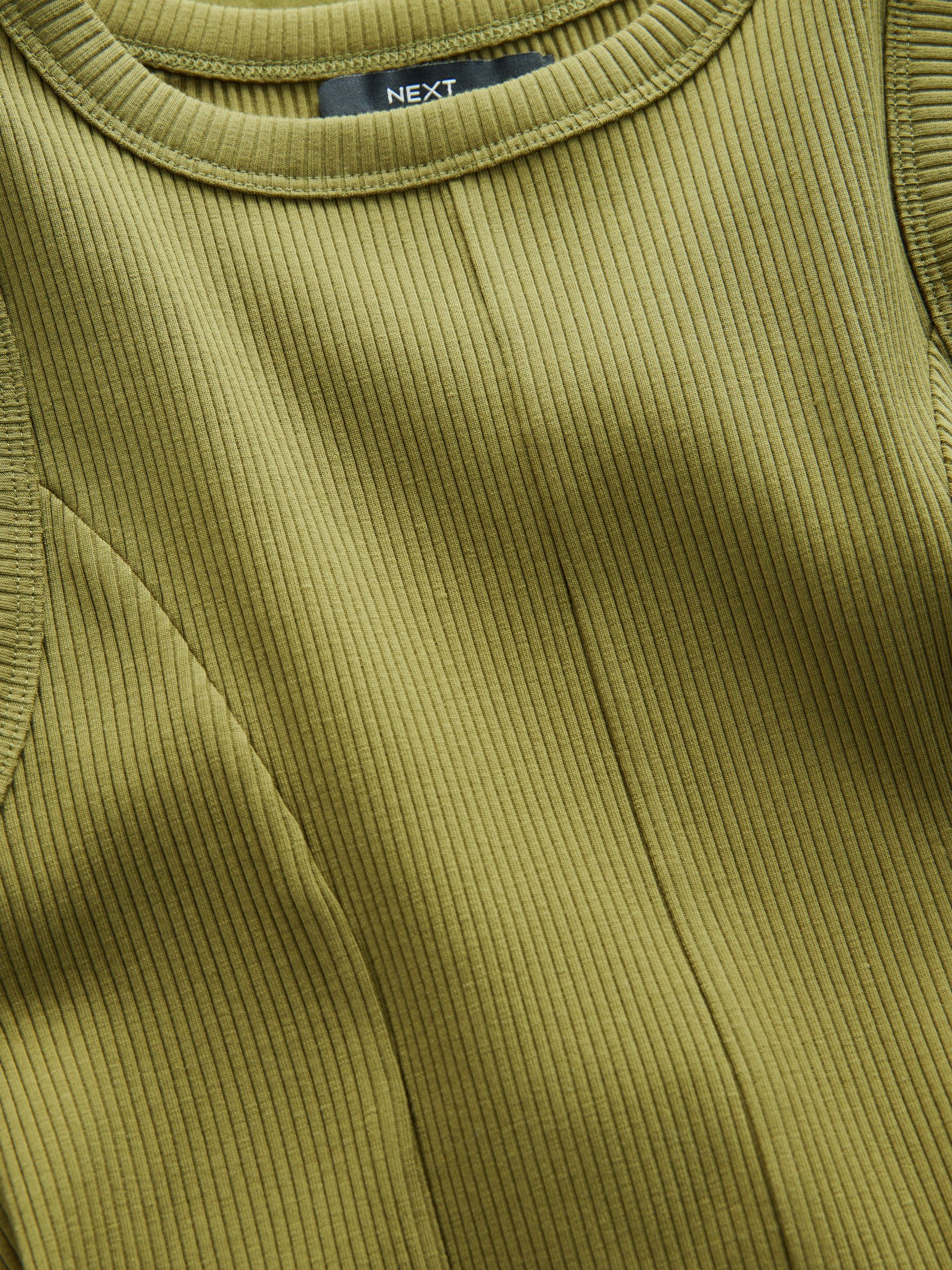 Buy Khaki Green Woven Jersey Mix Sleeveless Racer Ribbed Midi Dress ...