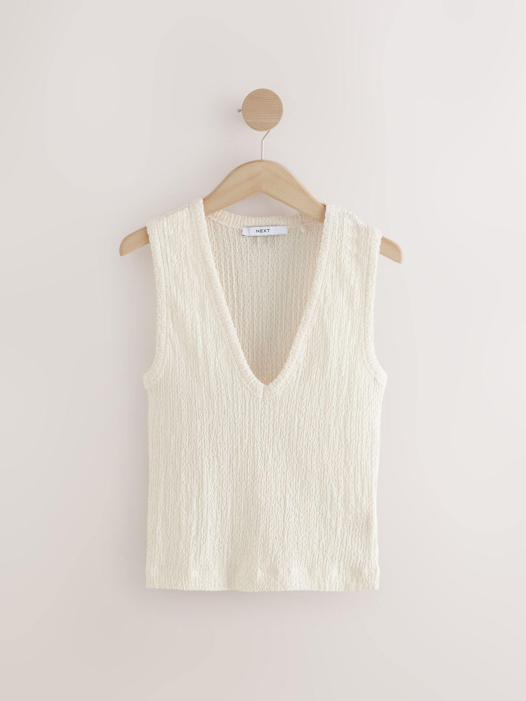 Buy Ecru Sleeveless Textured V-Neck Tank Top from Next United Arab Emirates