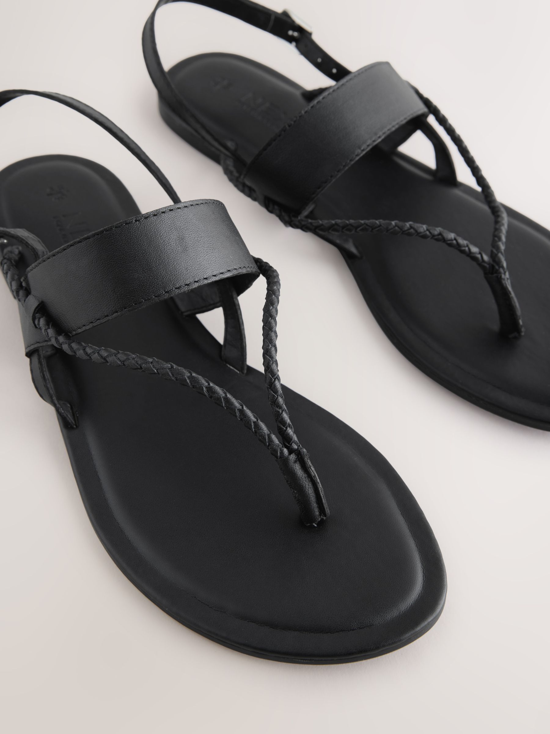 Buy Black Leather Standard/Wide Fit Plaited Toe Tong Sandals from the ...