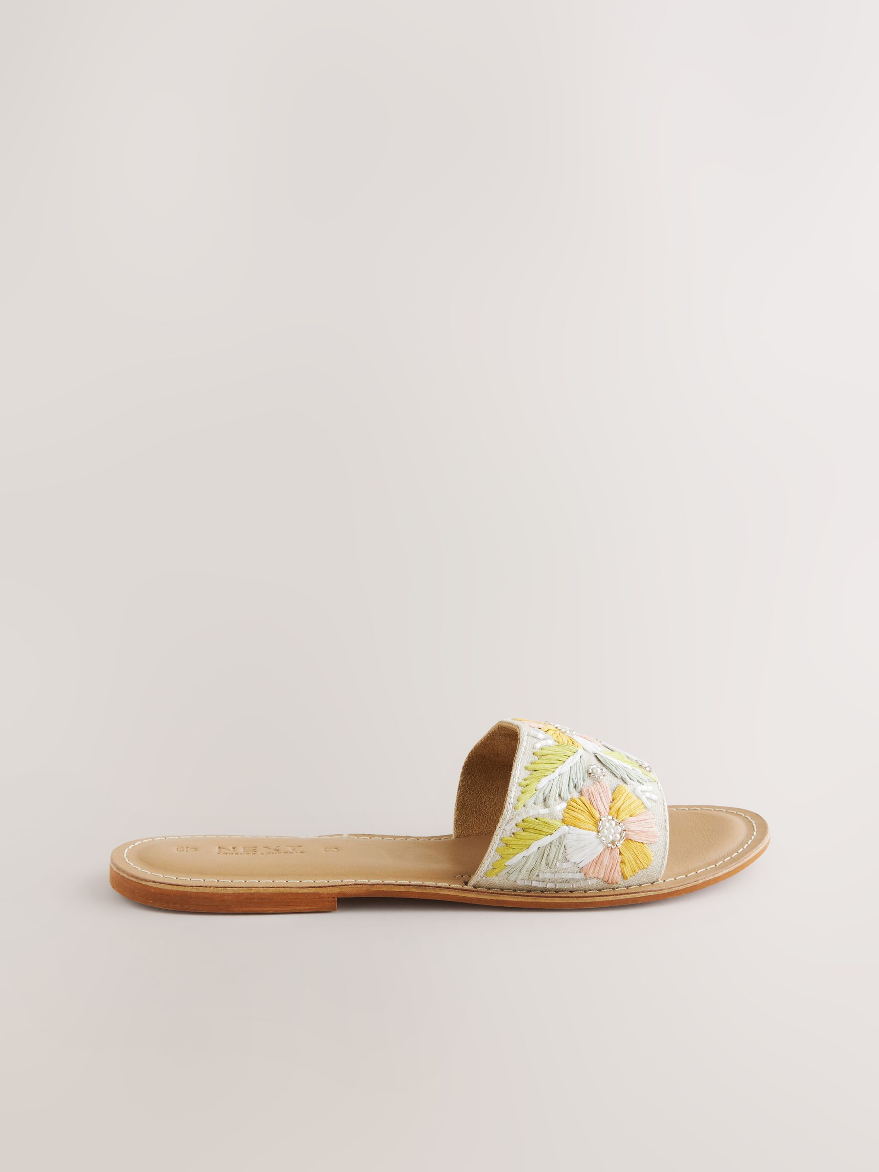 Buy Pink Leather Standard/Wide Fit Beaded Flower Mules from the Next UK ...