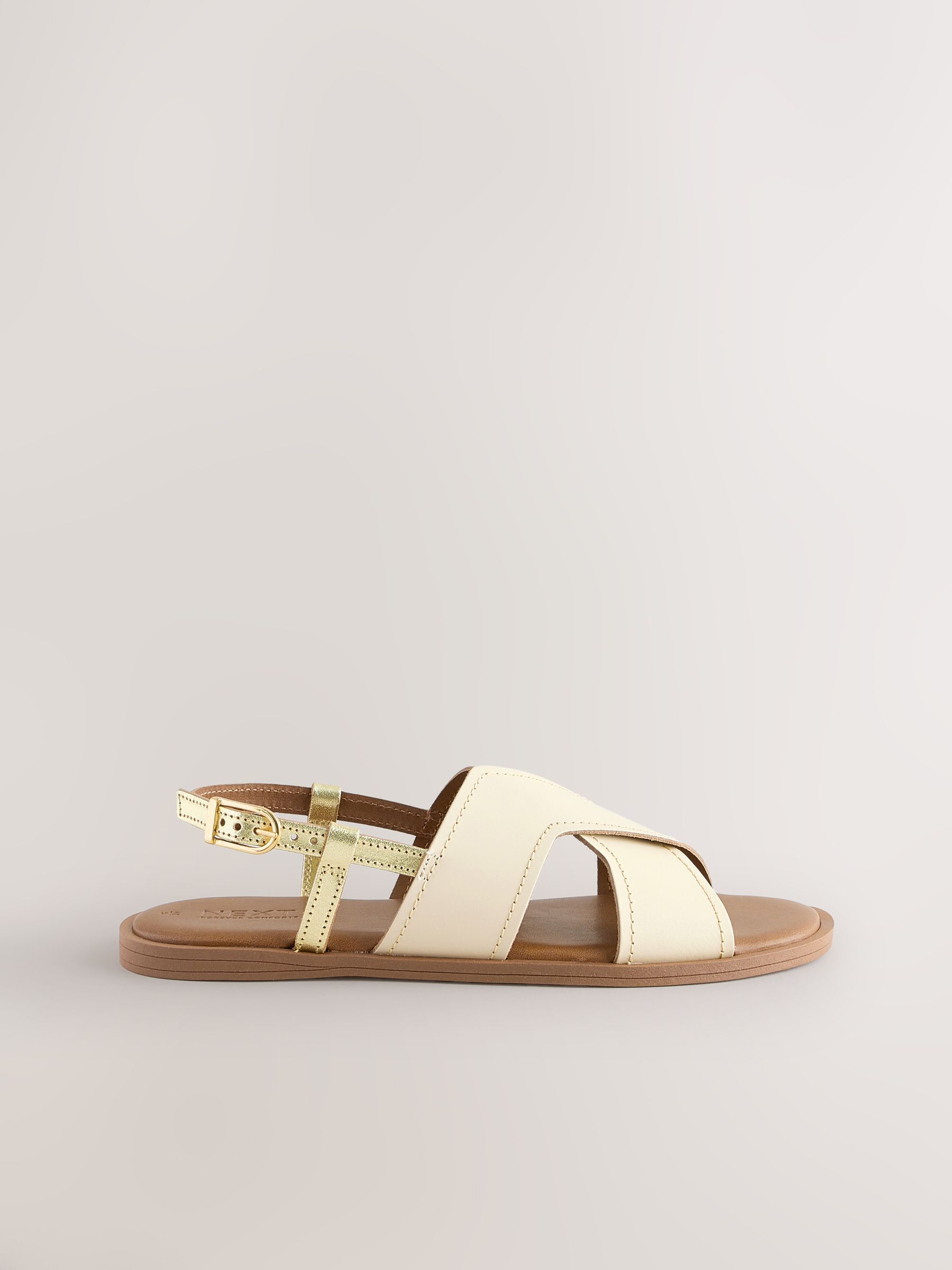 Buy Cream Leather Standard/Wide Fit Stitched Slingback Sandals from the ...