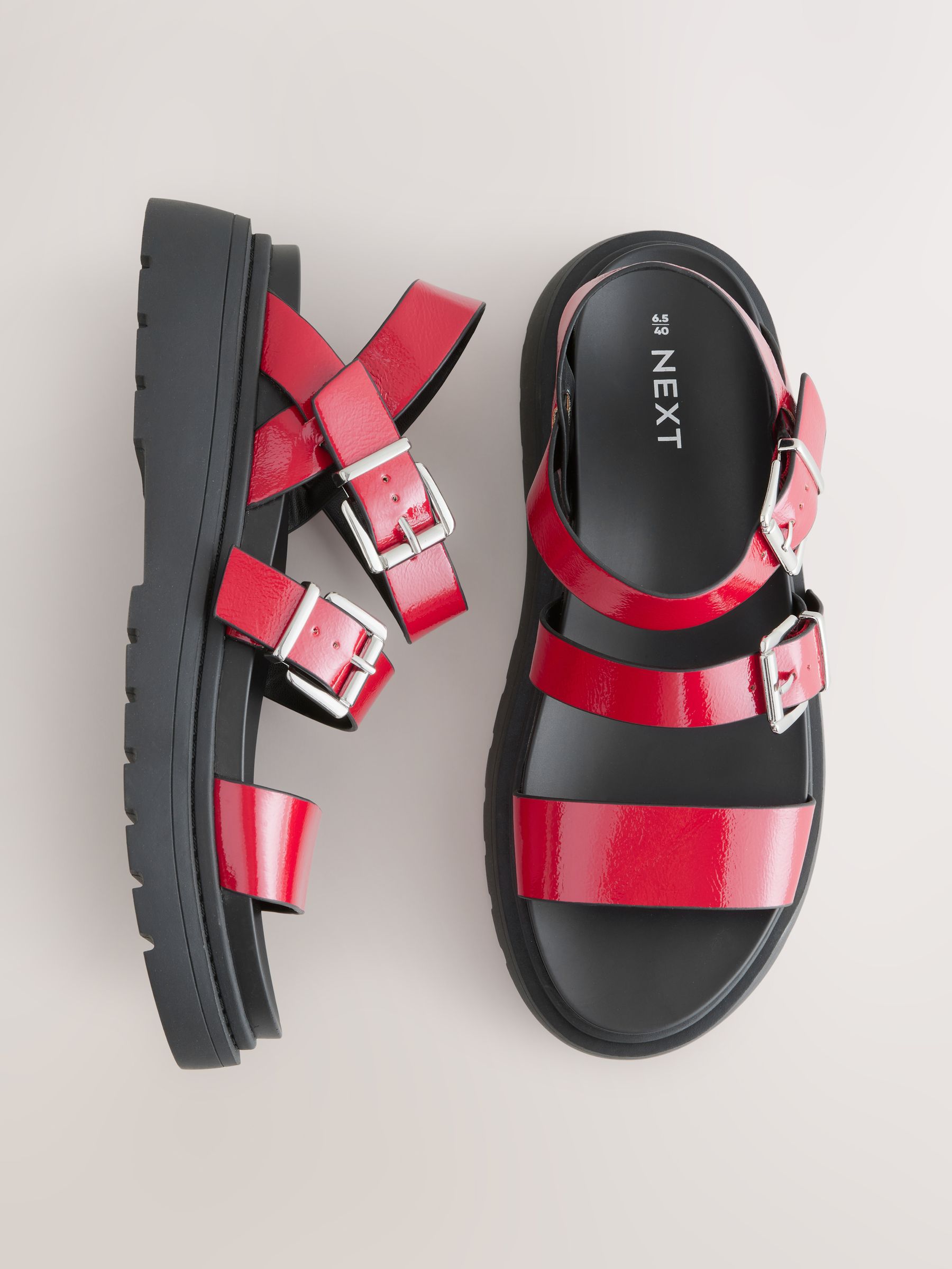 Buy Red Patent Standard/Wide Fit Chunky Buckled Sandals from the Next ...