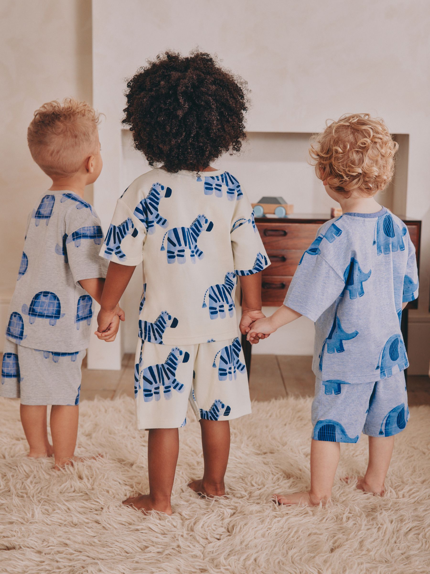Buy Blue/Ecru Water colour animal print Short Pyjamas 3 Pack (9mths ...