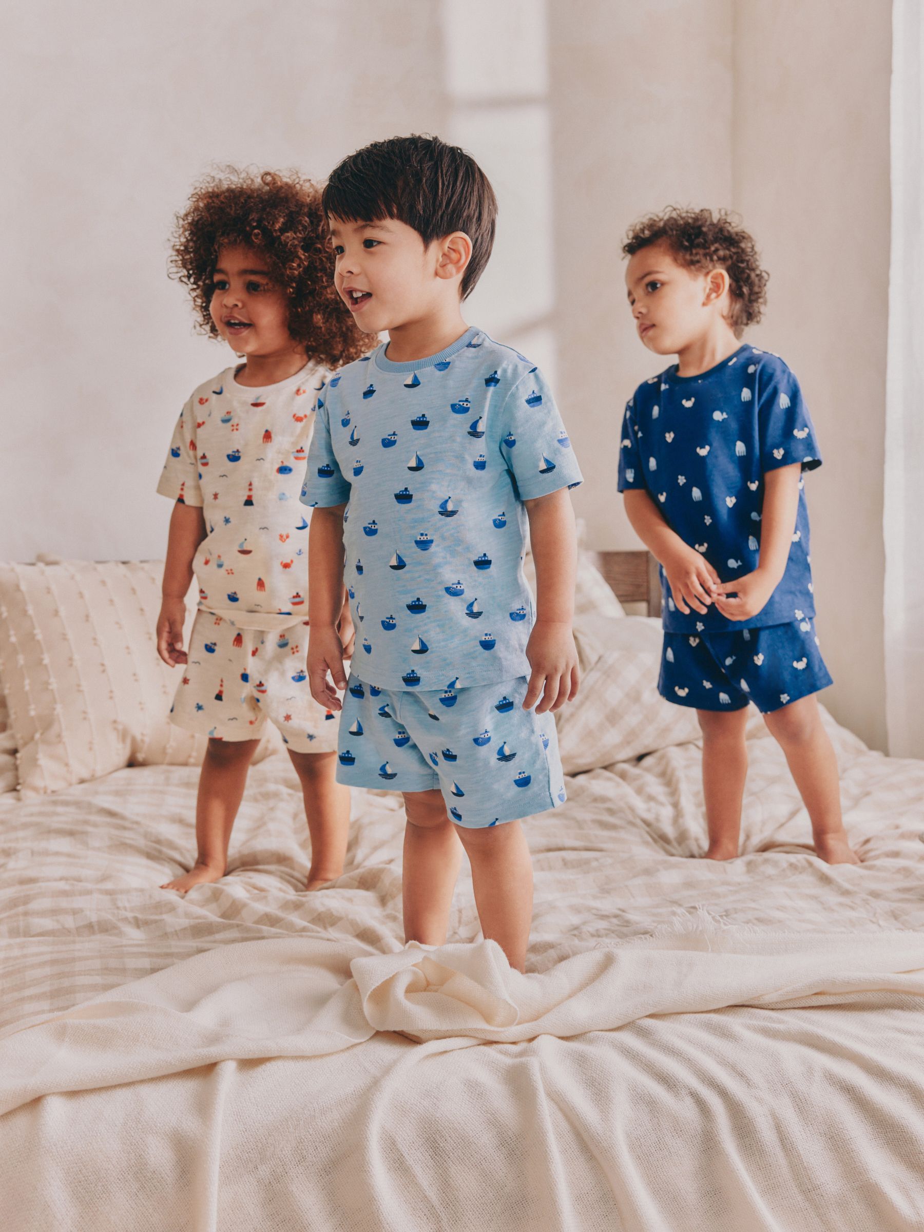 Buy Blue/Ecru Short Pyjamas 3 Pack (9mths-8yrs) from Next Saudi Arabia