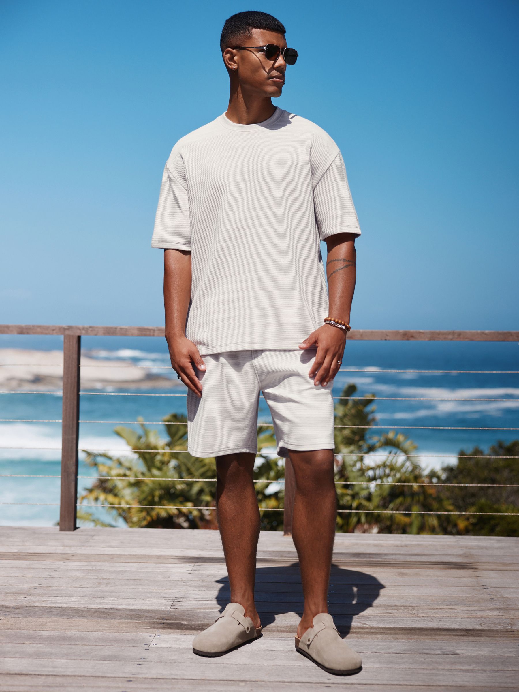 Buy Neutral Marl Single Relaxed Fit Ottoman Texture T-Shirt from the ...